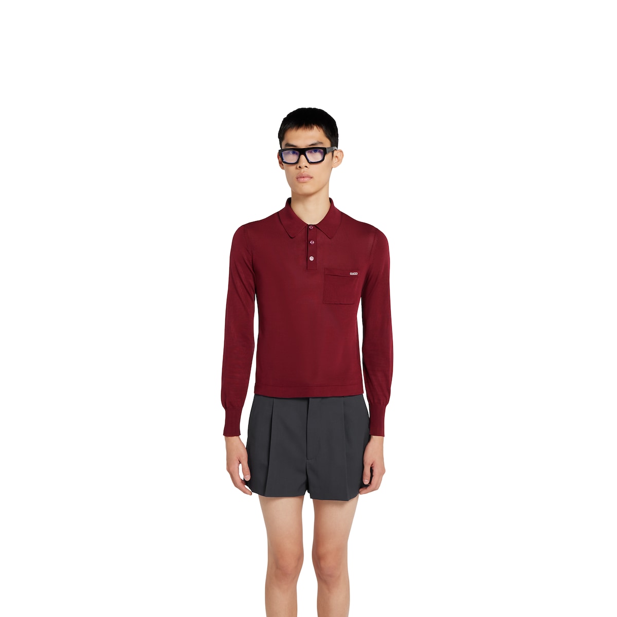 Fine silk polo top in bordeaux | GUCCI® US