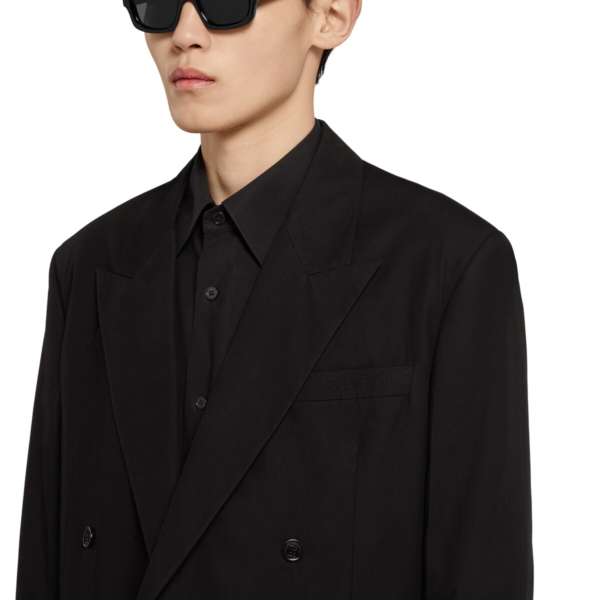 Double-breasted cotton poplin jacket in black | GUCCI® UK