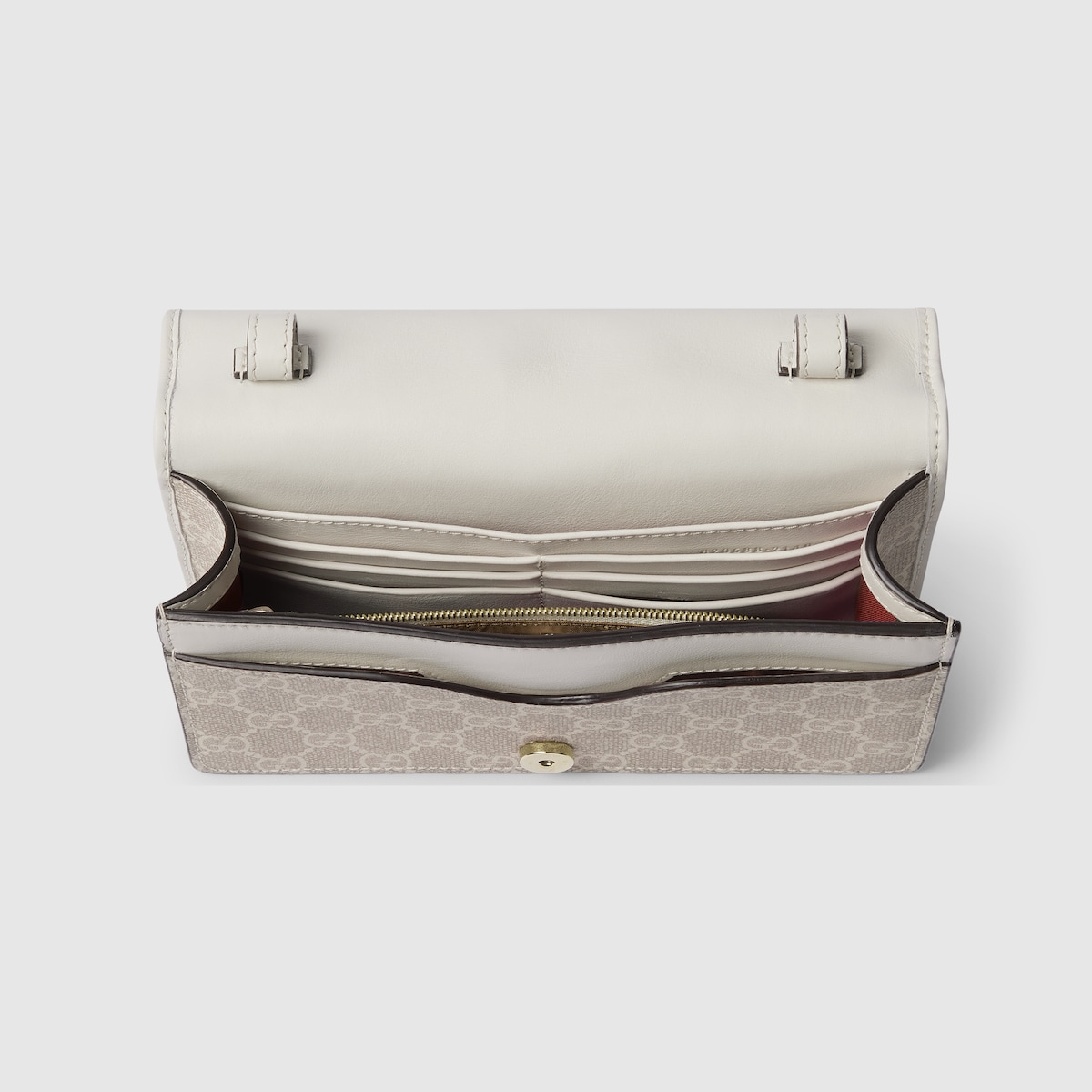 GG Emblem wallet with leather strap in beige and white fabric | GUCCI® US
