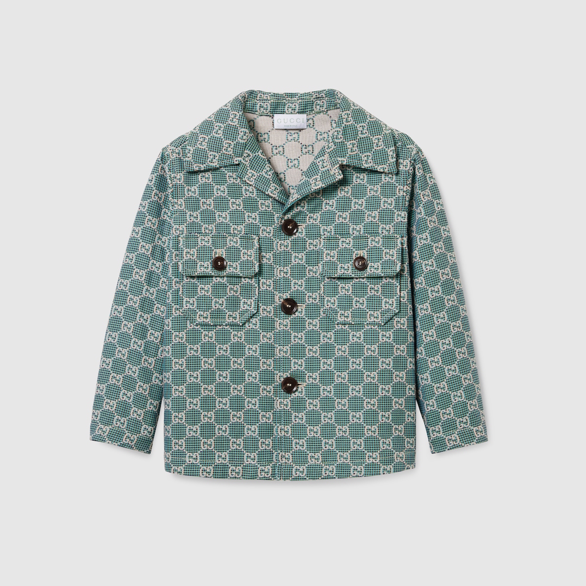 Children's GG cotton houndstooth jacket in ivory and turquoise | GUCCI® US