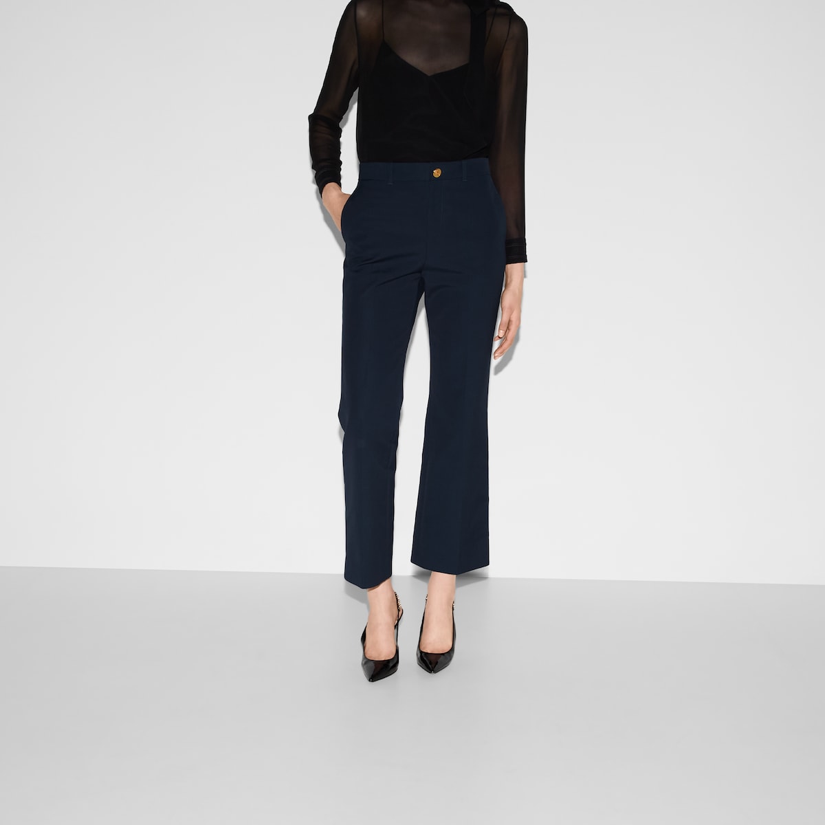 Cotton pants with embroidery in blue | GUCCI® US