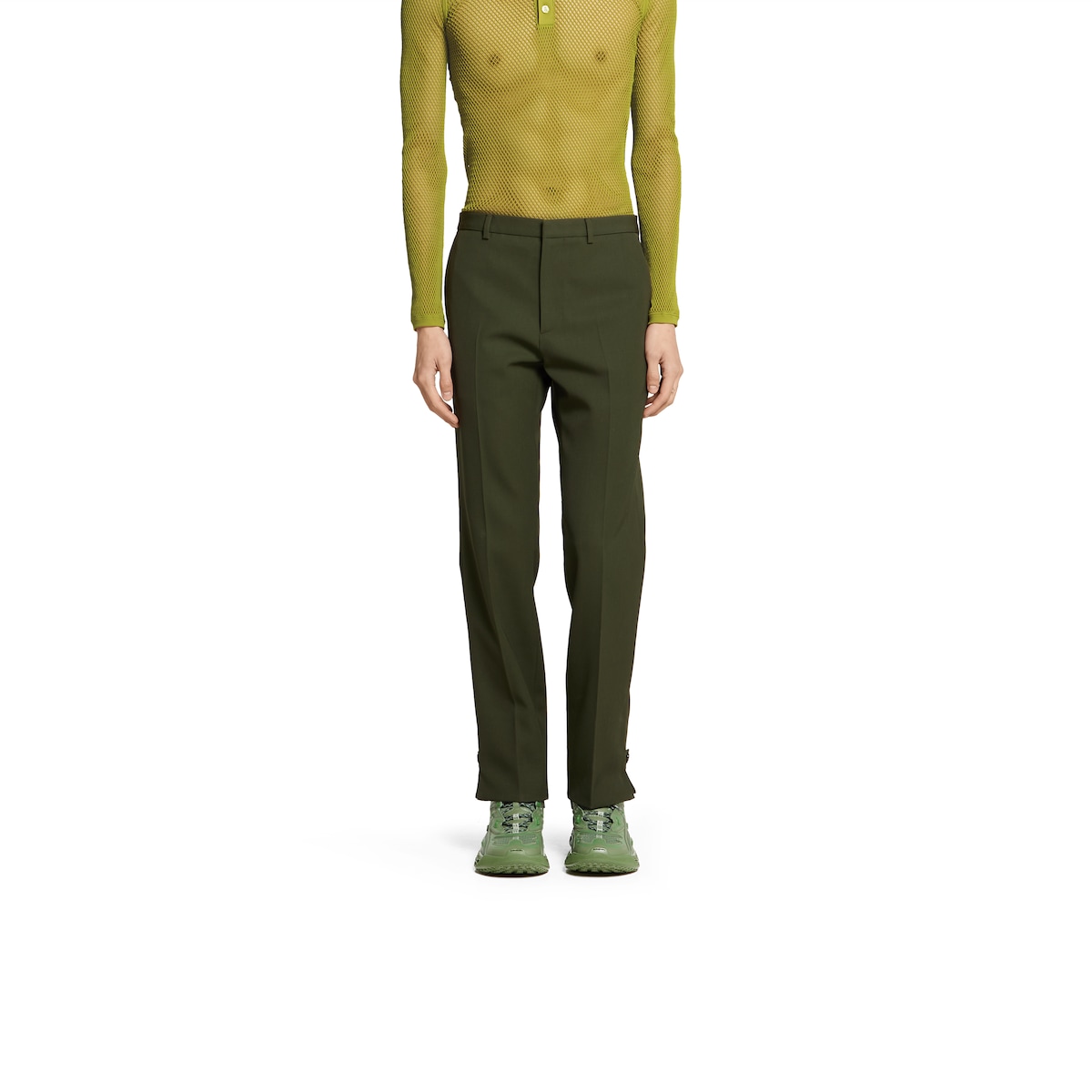 Pantalone in gabardina di lana leggera in verde bosco | GUCCI® Italia