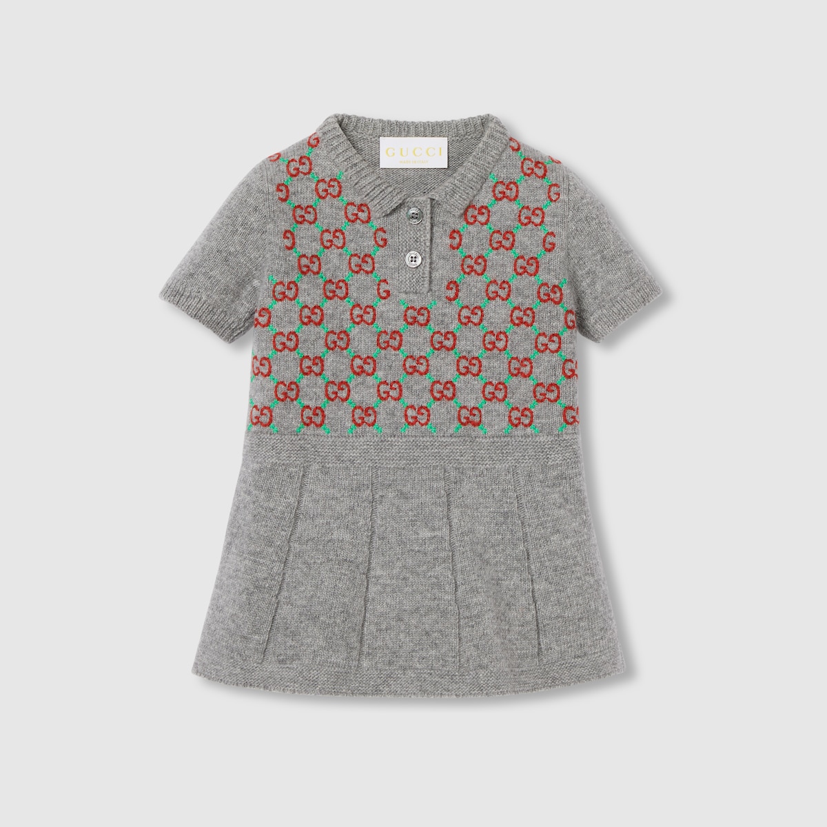 Baby wool dress with embroidery in grey | GUCCI® US