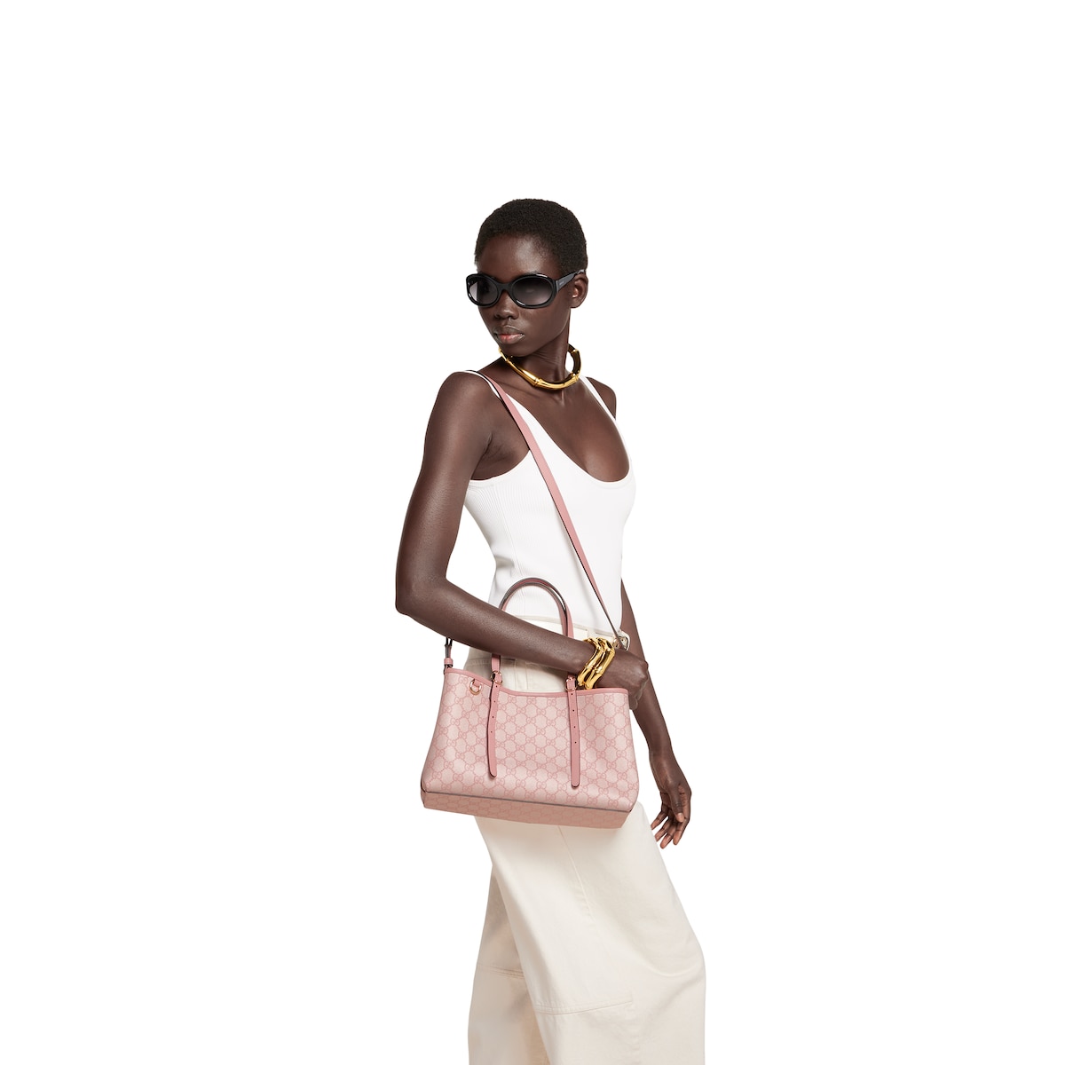 GG Emblem medium tote bag in light pink GG fabric | GUCCI® US