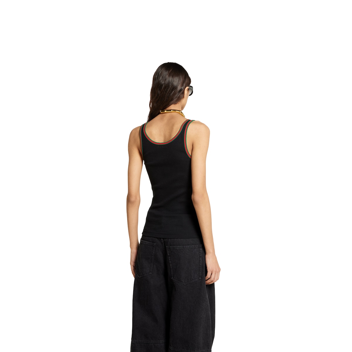 Cotton rib tank top with Web in black | GUCCI® Australia