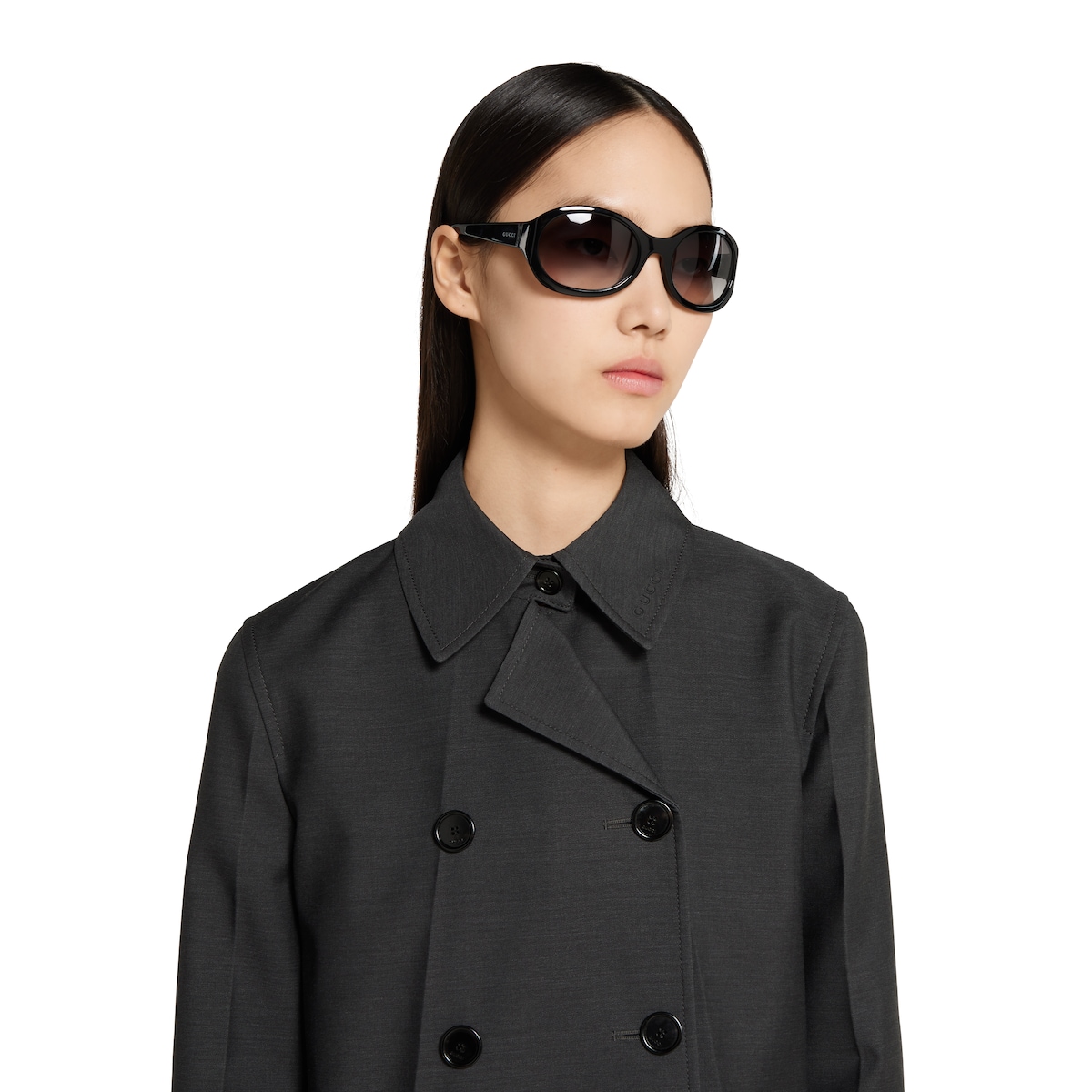 Wool double-breasted coat in grey | GUCCI® US