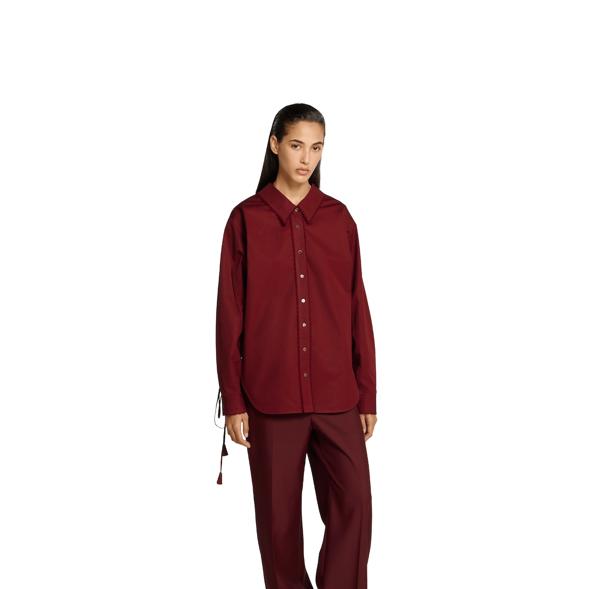 Bluse aus Baumwollpopeline mit Schleife in Rosso Ancora rot | GUCCI® DE
