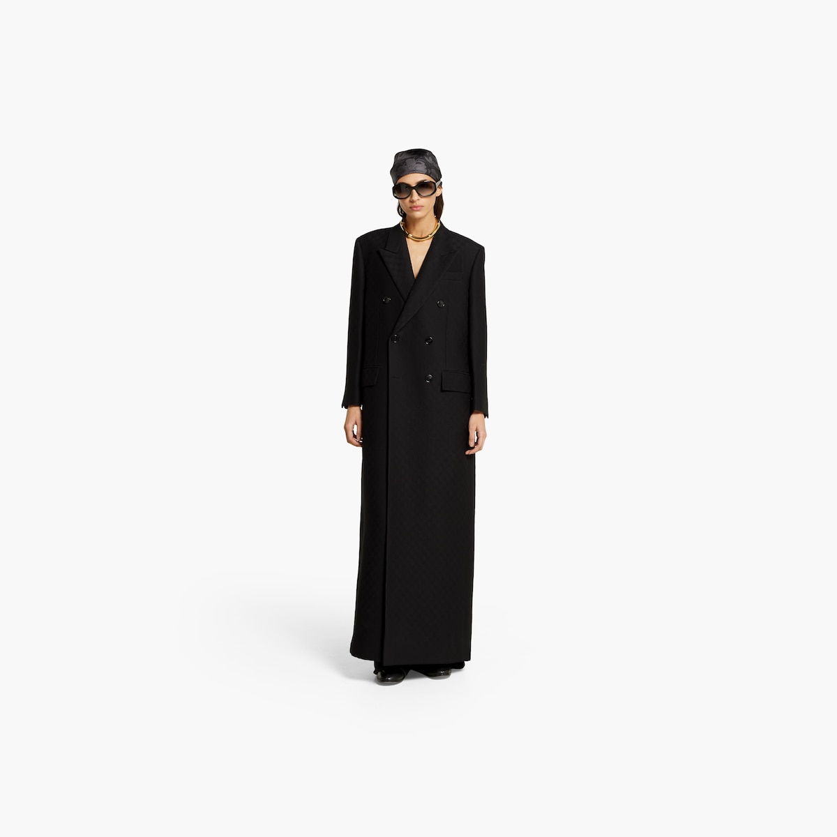 Cappotto doppiopetto in crêpe di seta e lana GG in nera | GUCCI® Italia