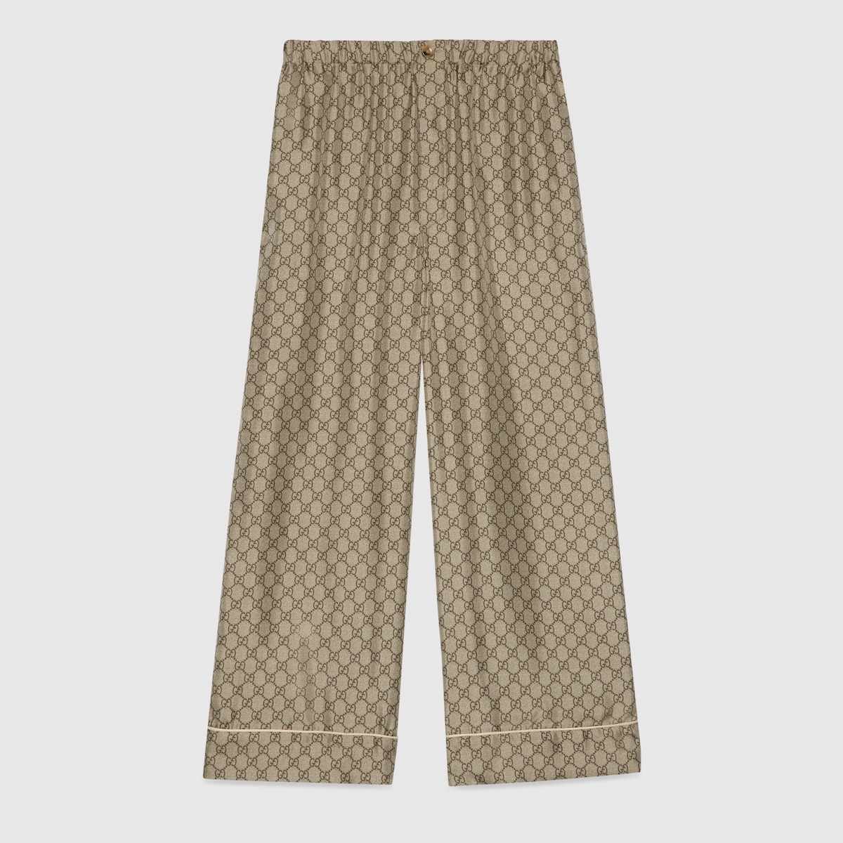 GG Supreme print silk trouser in beige and ebony | GUCCI® SG