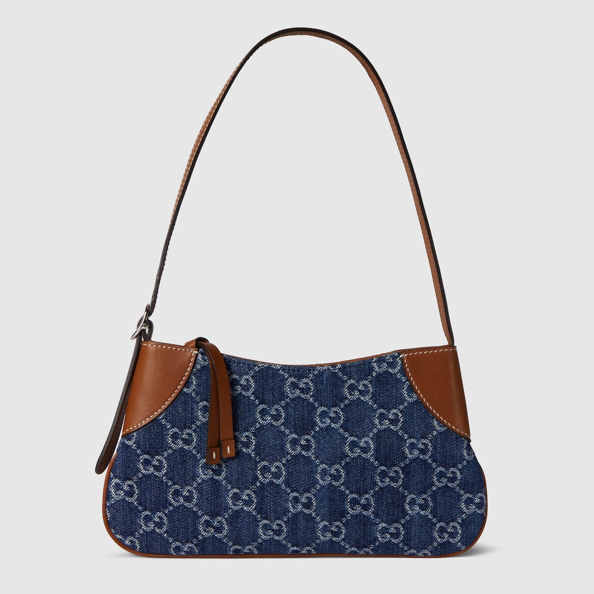 GG Emblem small shoulder bag in blue and ivory denim | GUCCI® NZ