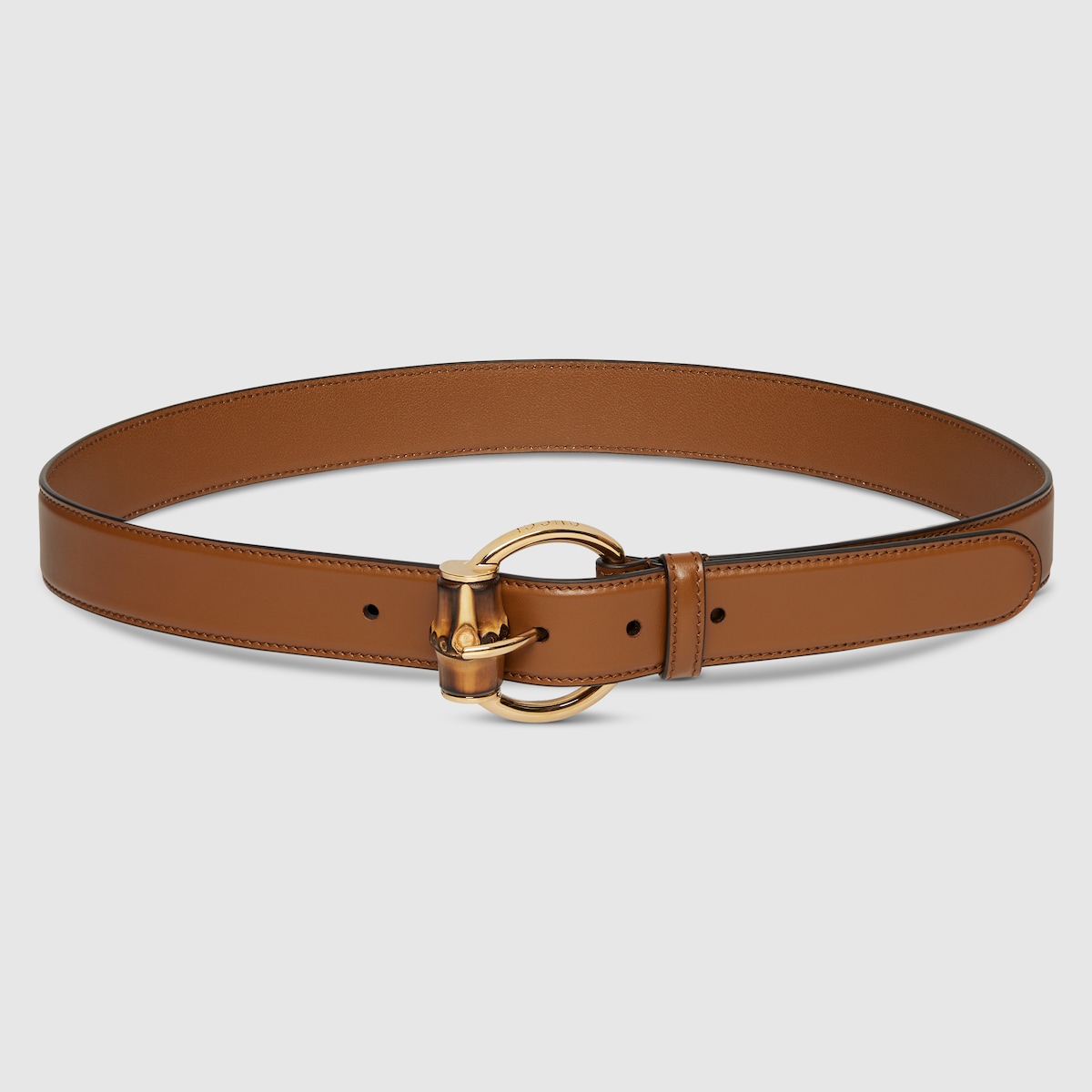 Belt with bamboo detail buckle in brown leather | GUCCI® NL