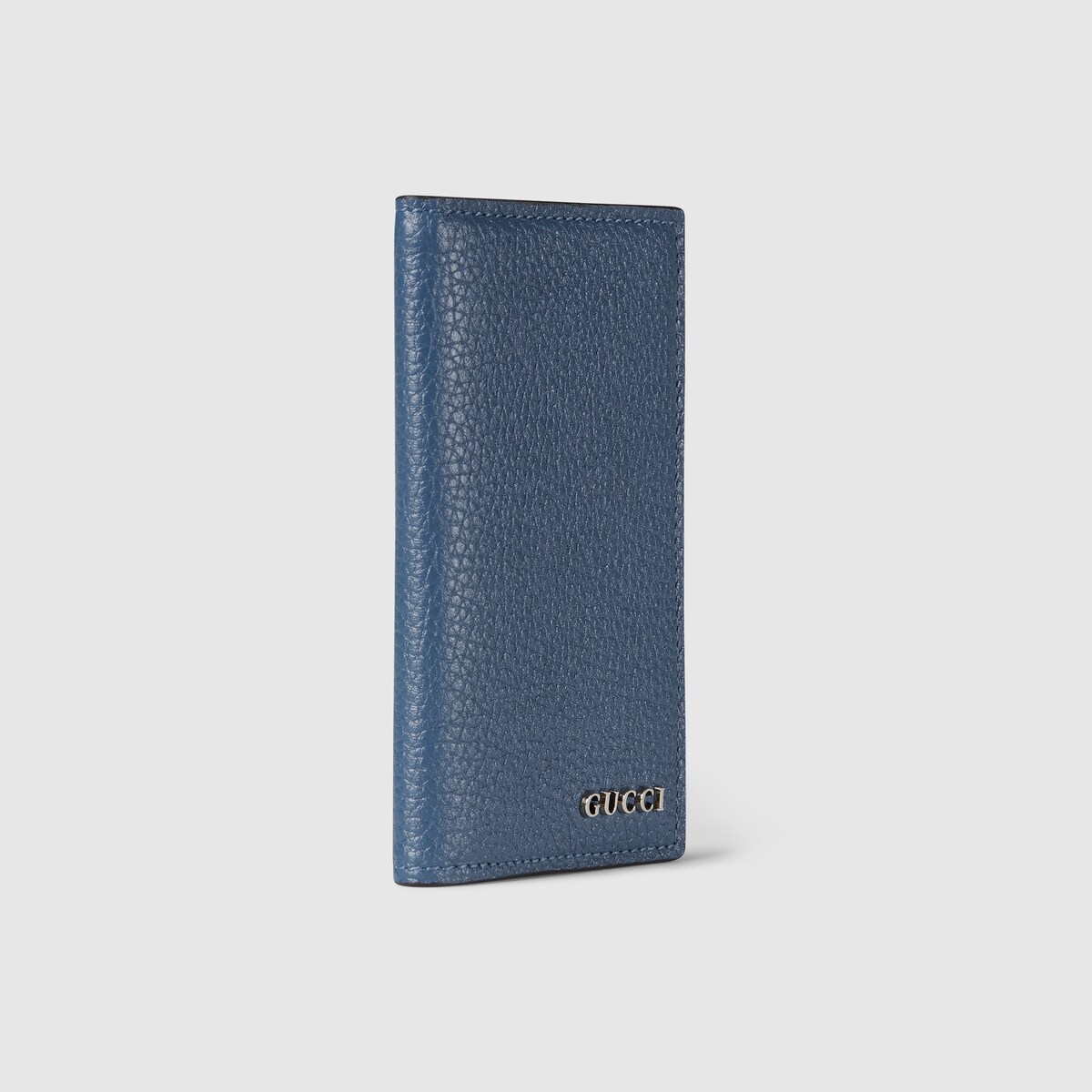 Long card case with Gucci script in blue grainy leather | GUCCI® US