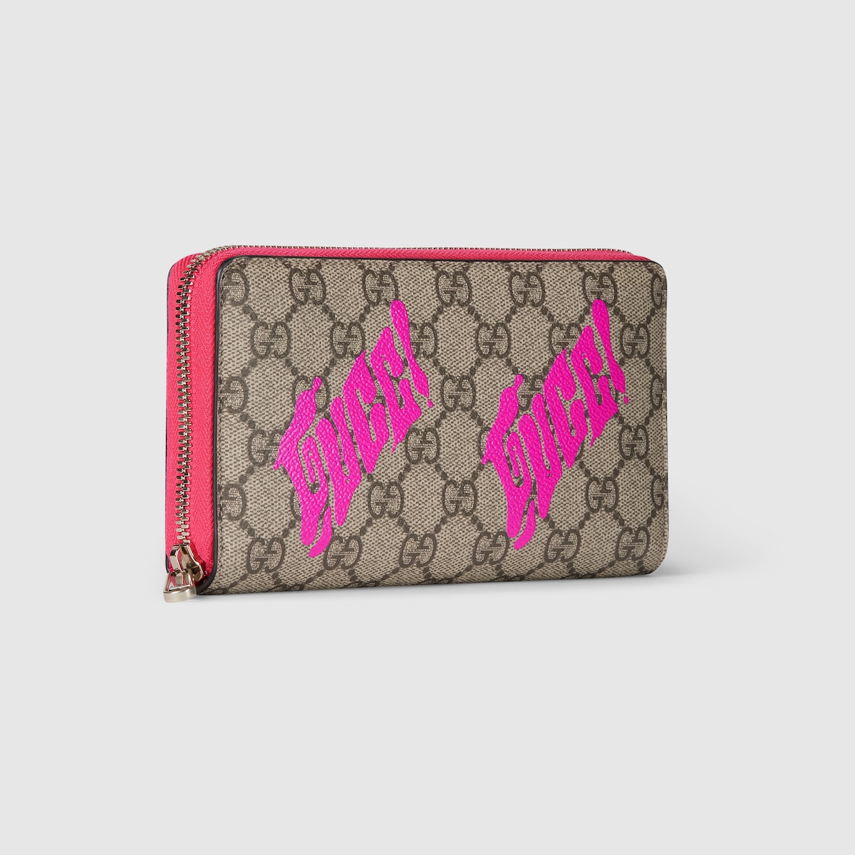 GG Monogram zip around wallet with print in beige and dark brown GG ...