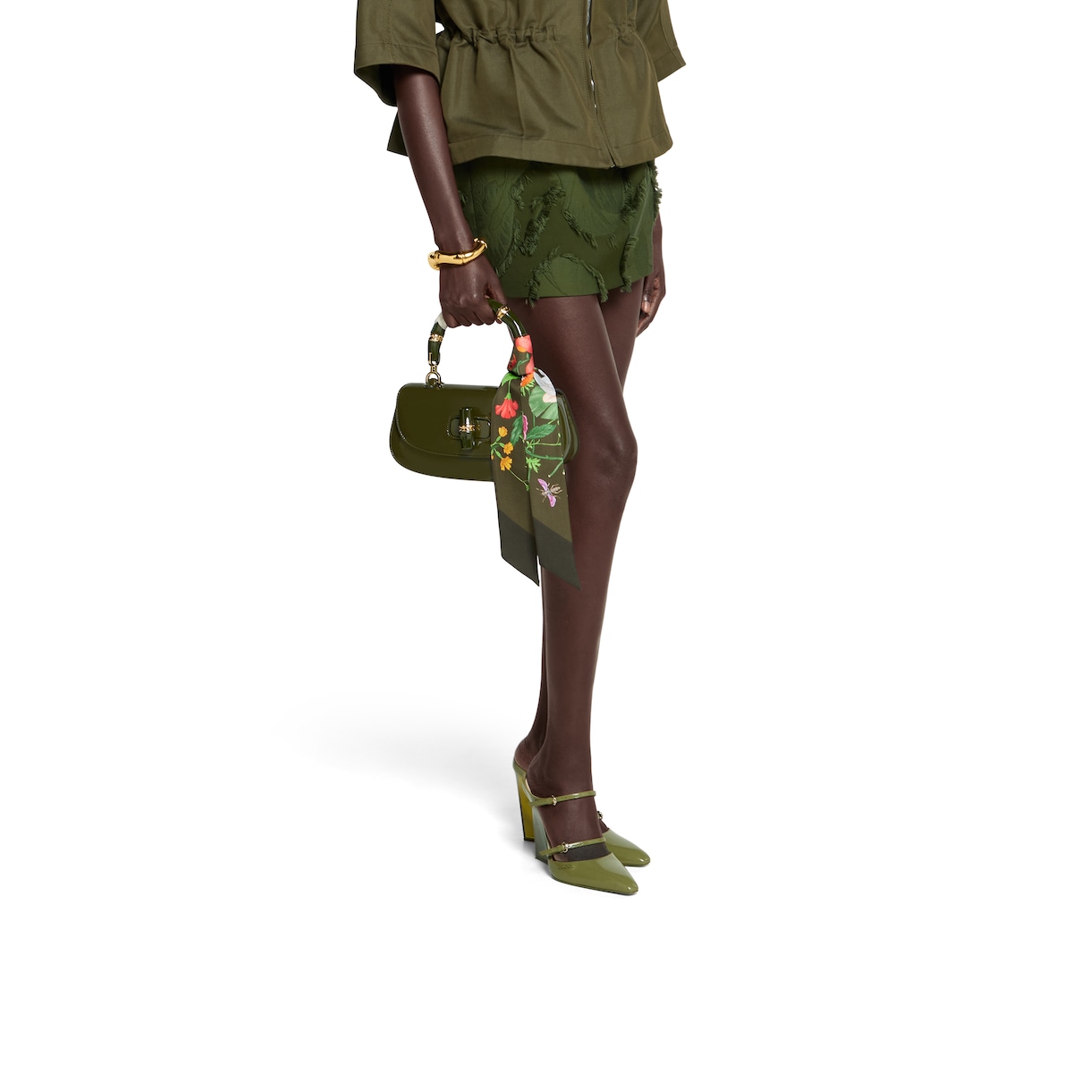 Printed silk twill neck bow in green and multicolour | GUCCI® Australia