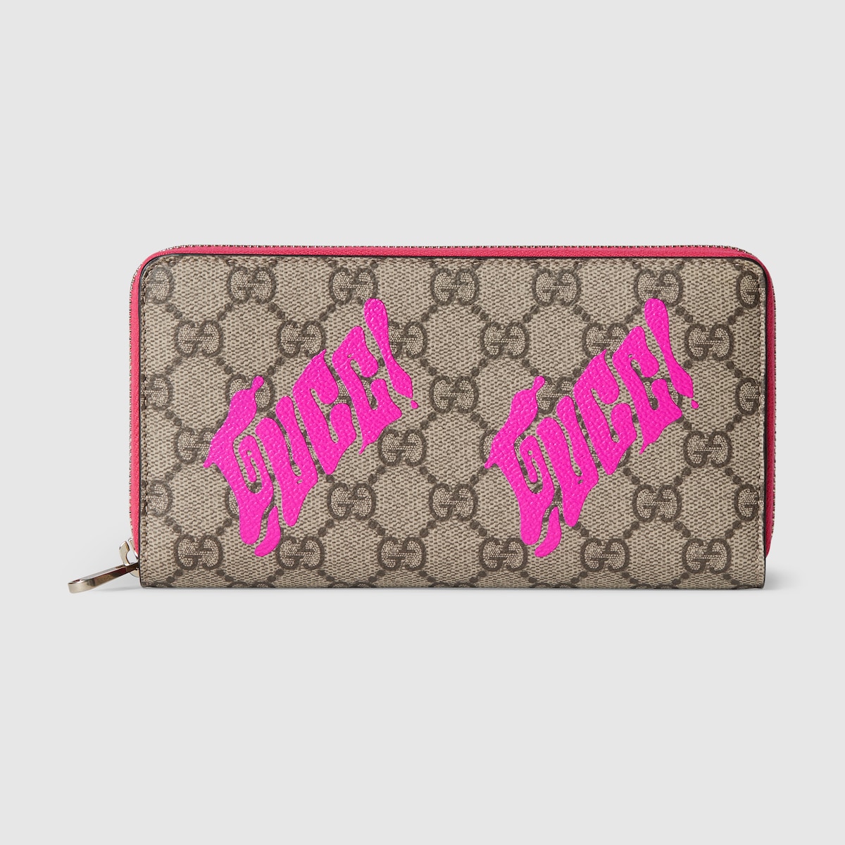 GG Monogram zip around wallet with print in beige and dark brown GG ...