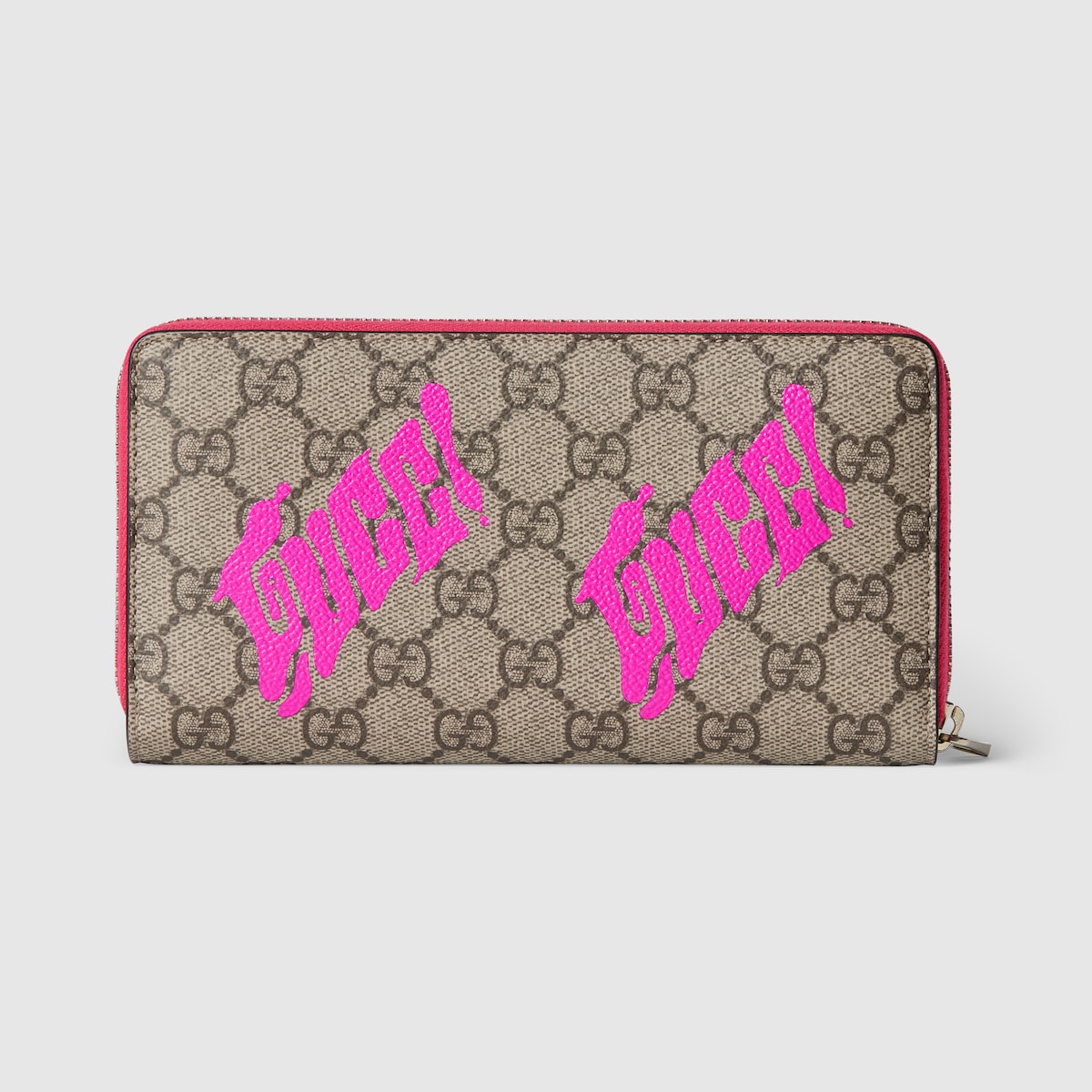 GG Monogram zip around wallet with print in beige and dark brown GG ...