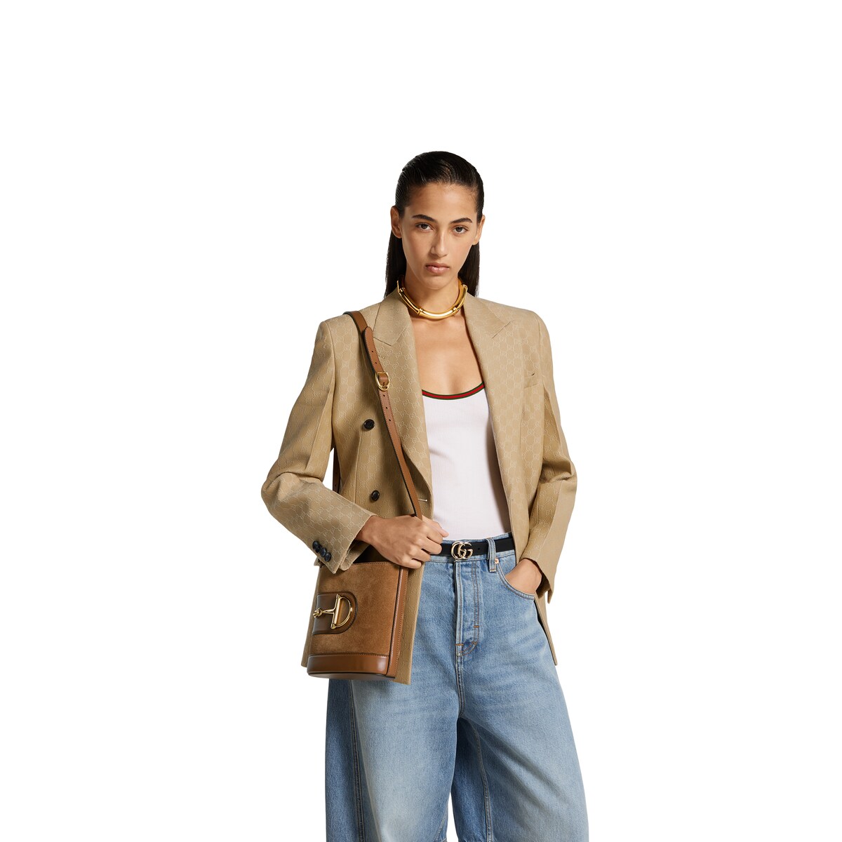 Gucci 73 small bucket bag in brown suede | GUCCI® UK