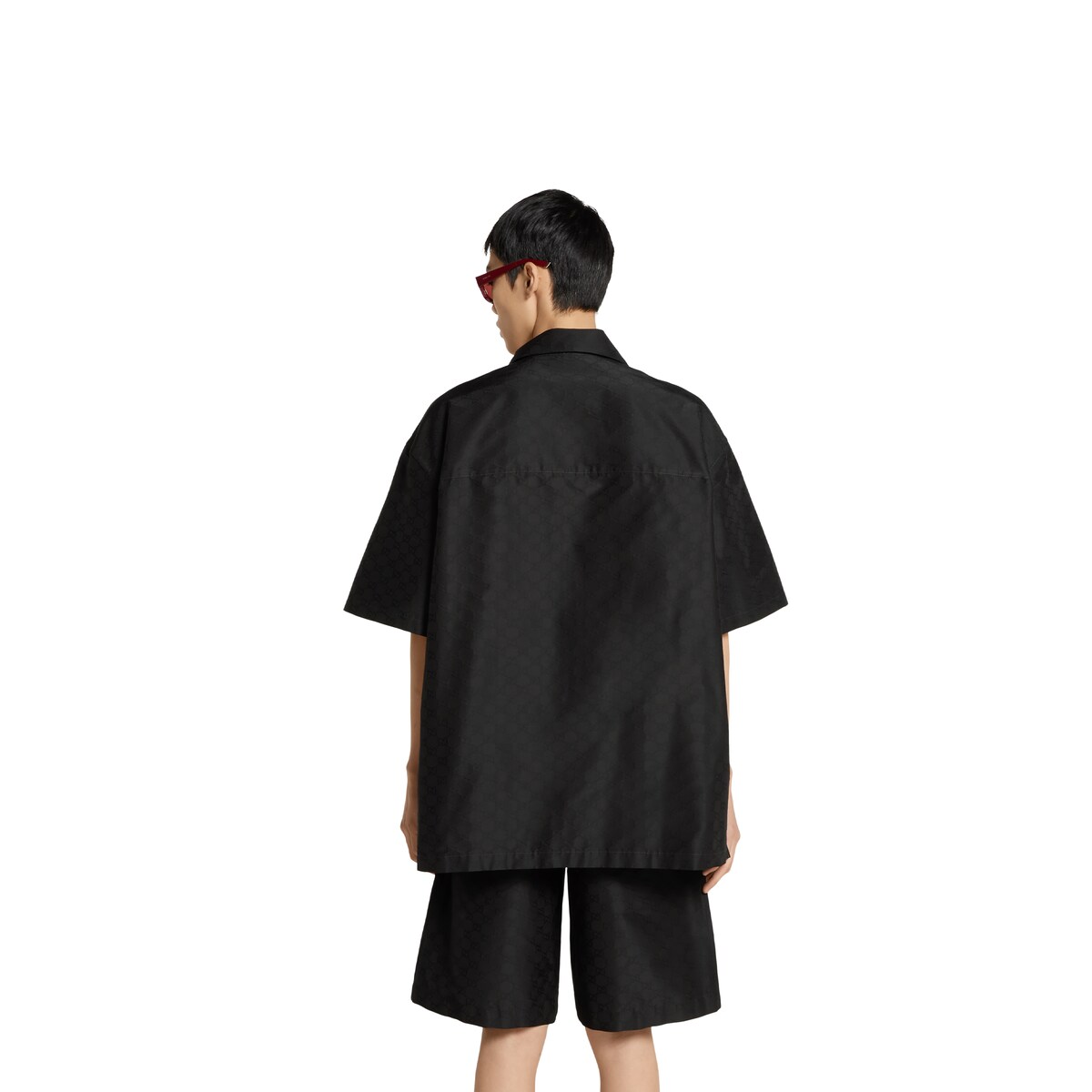 Cotton-silk GG faille shirt in black | GUCCI® US