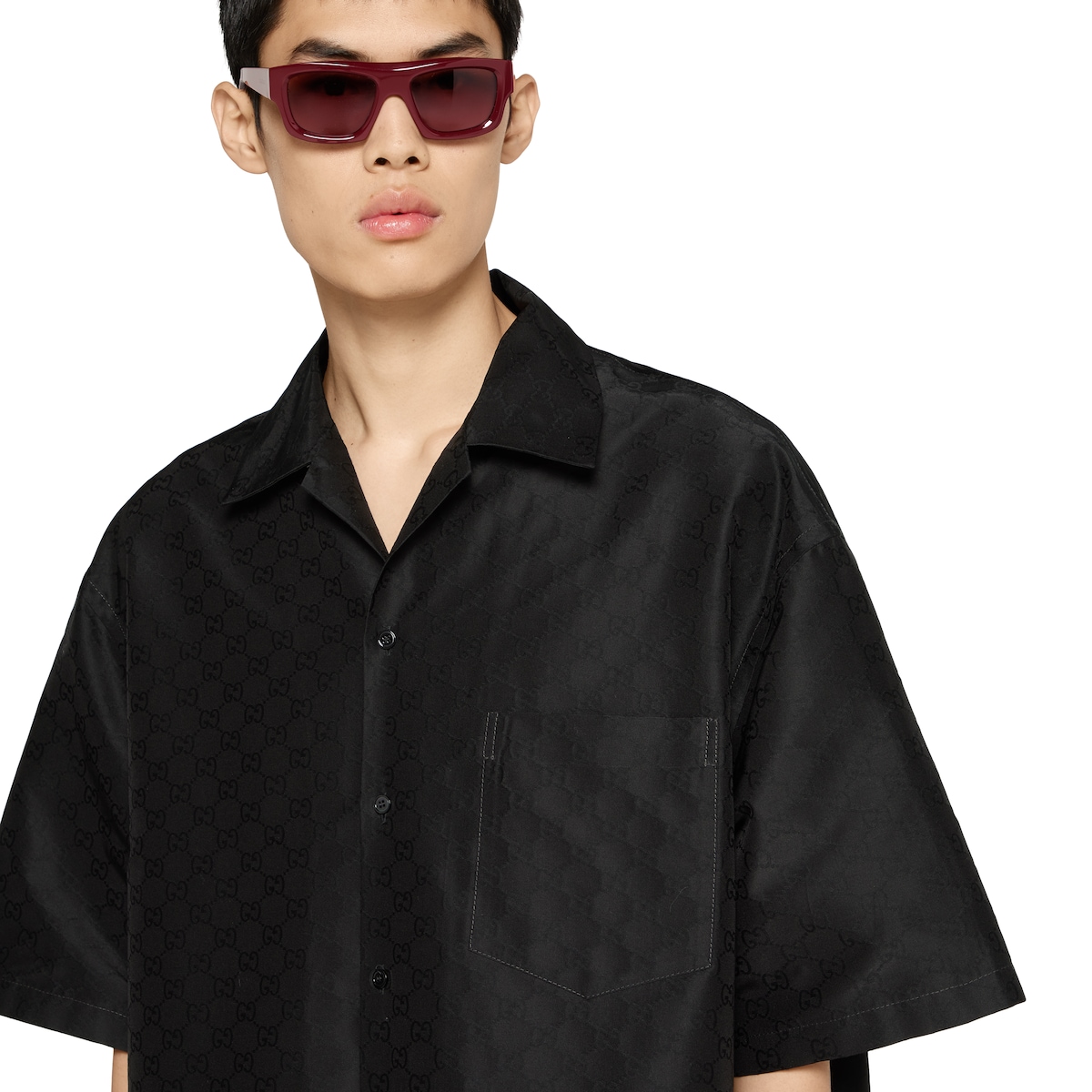 Cotton-silk GG faille shirt in black | GUCCI® US