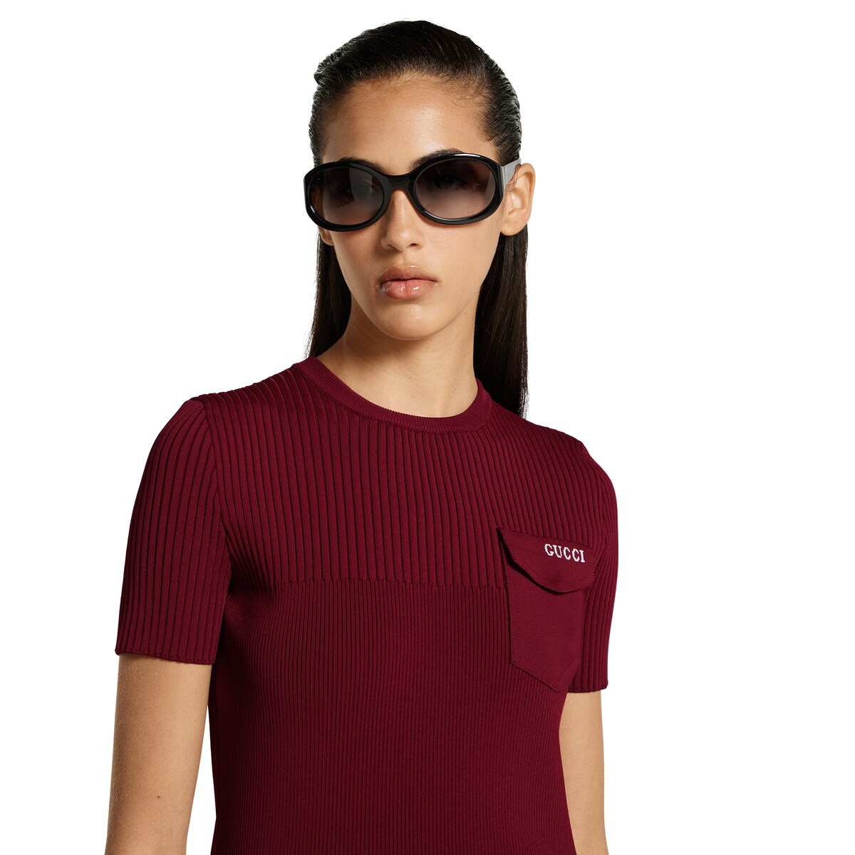 Rib fabric top with intarsia in Gucci rosso ancora red | GUCCI® US