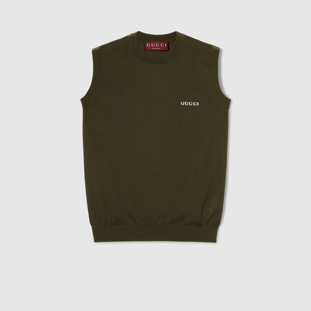 Maglia senza maniche in seta e cashmere in verde bosco | GUCCI® IT