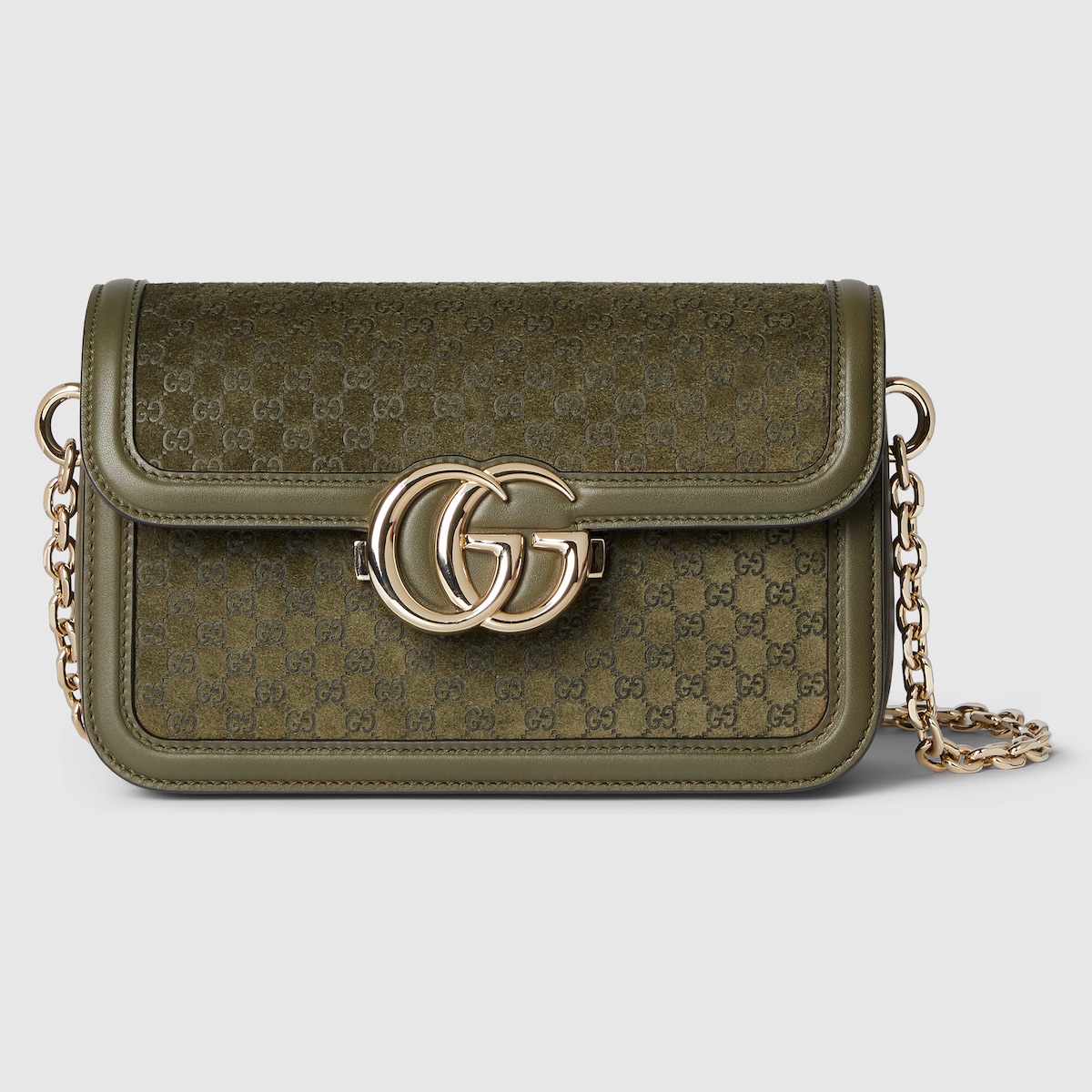 Gucci Go small shoulder bag in forest green GG suede | GUCCI® ZA