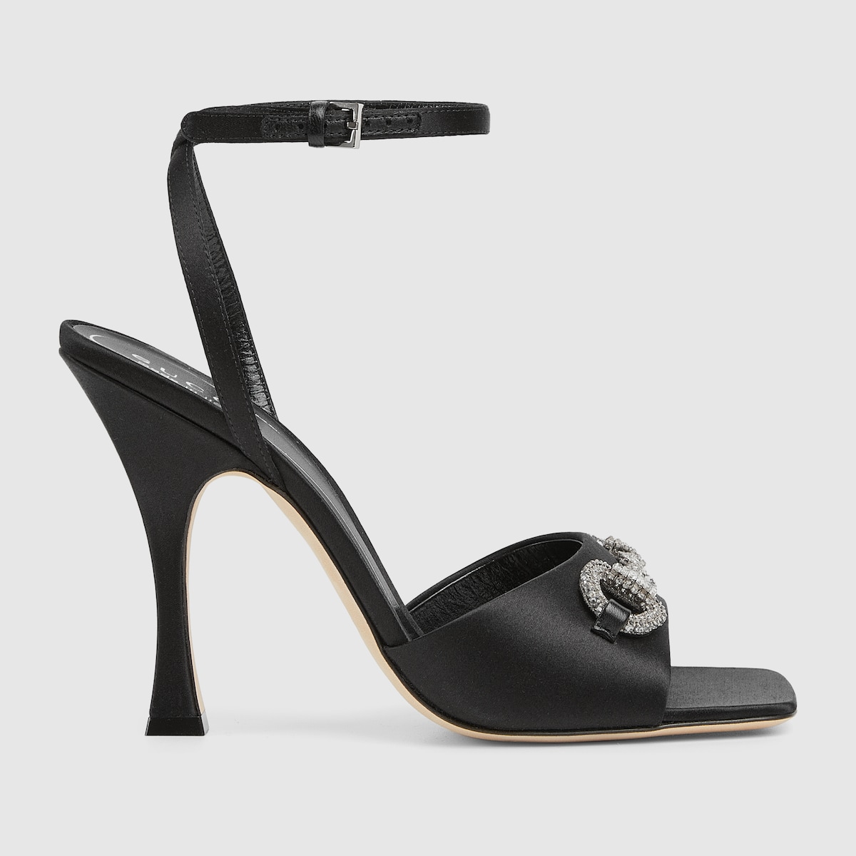 Sandales pour femme avec Mors en cristaux en satin noir | GUCCI® FR