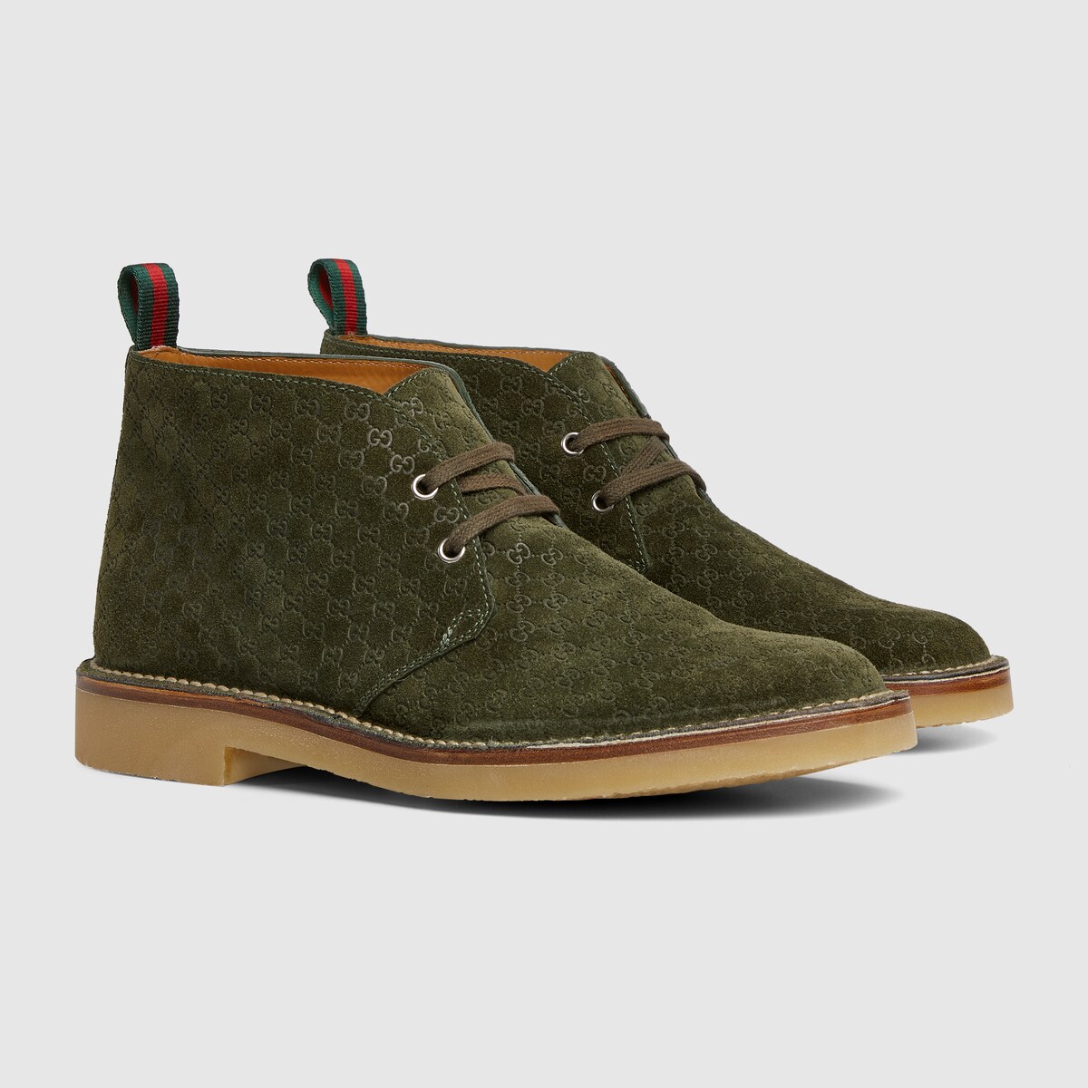 Men's ankle boot with Web in dark green GG suede | GUCCI® CA