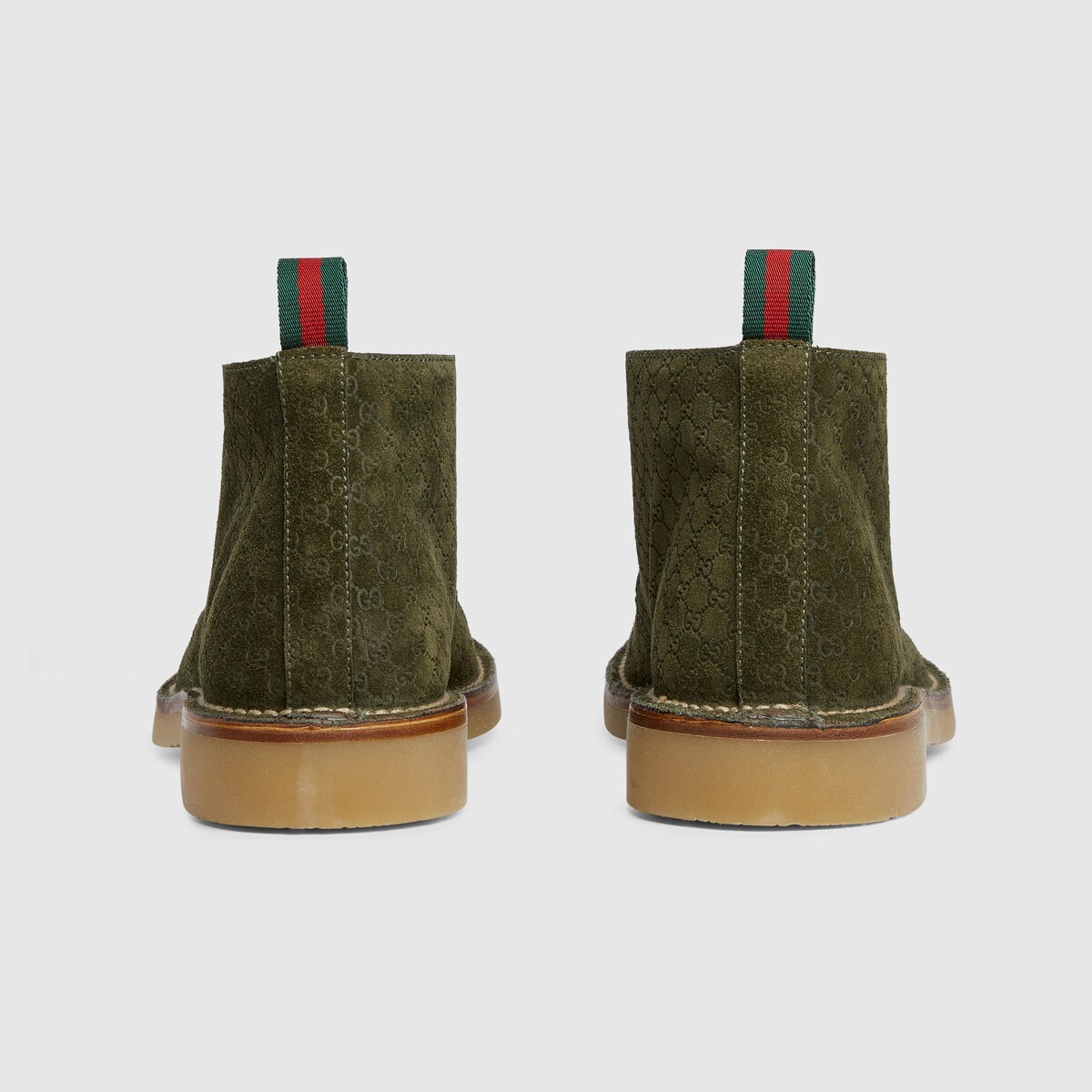 Men's ankle boot with Web in dark green GG suede | GUCCI® Canada