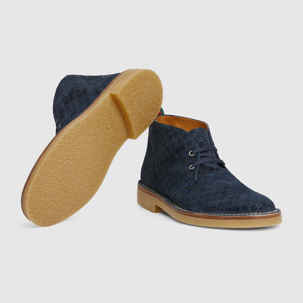 Men's ankle boot with Web in dark blue GG suede | GUCCI® ZA