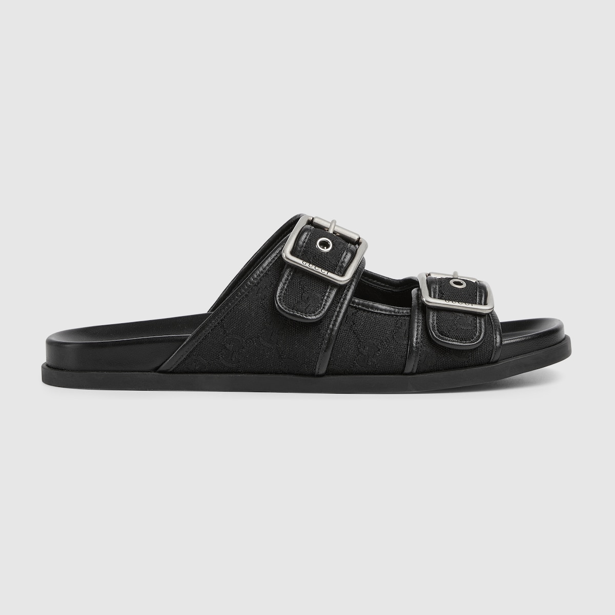 Men's slide sandal with buckles in black GG canvas | GUCCI® AU