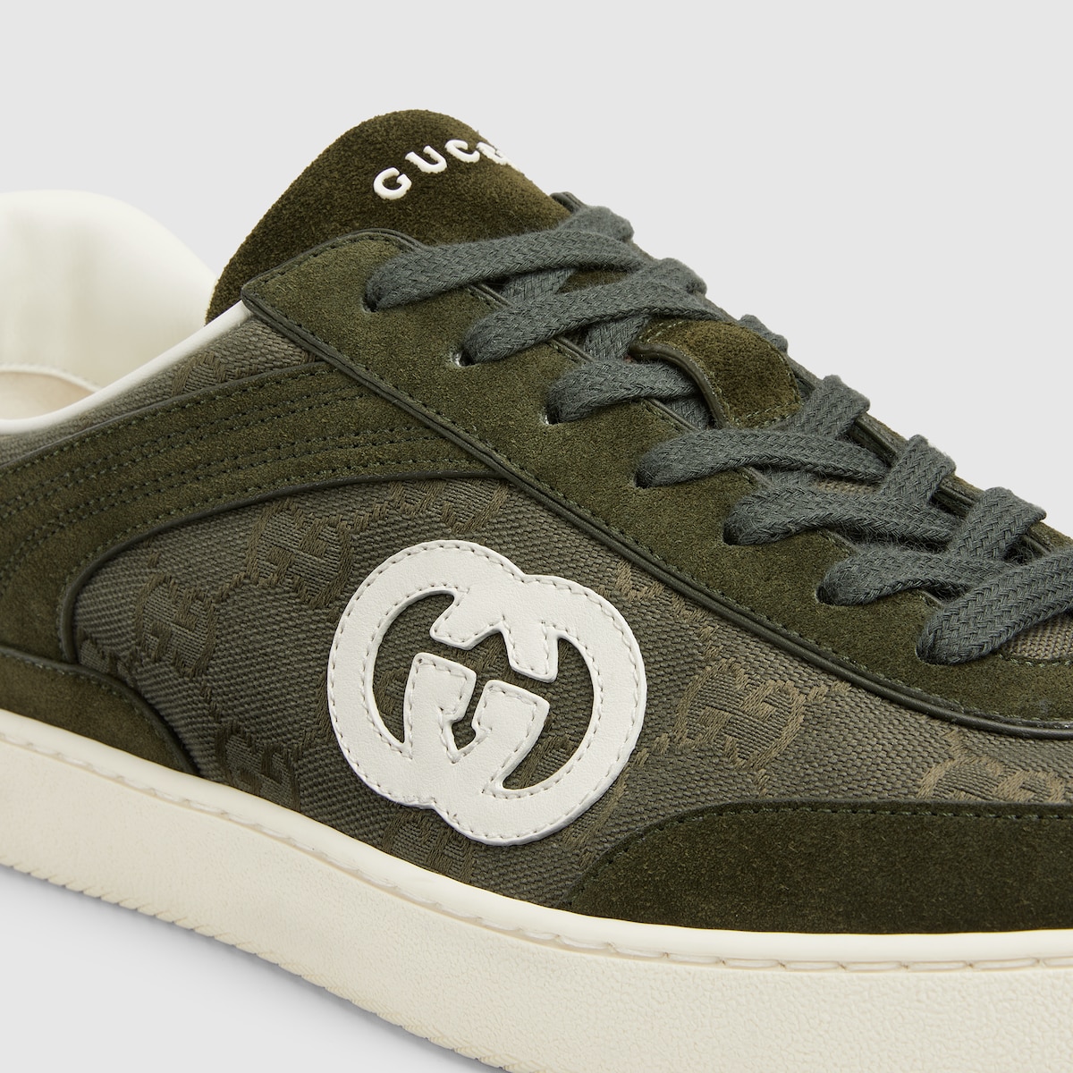 Men's G75 trainer in dark green canvas and suede | GUCCI® NZ