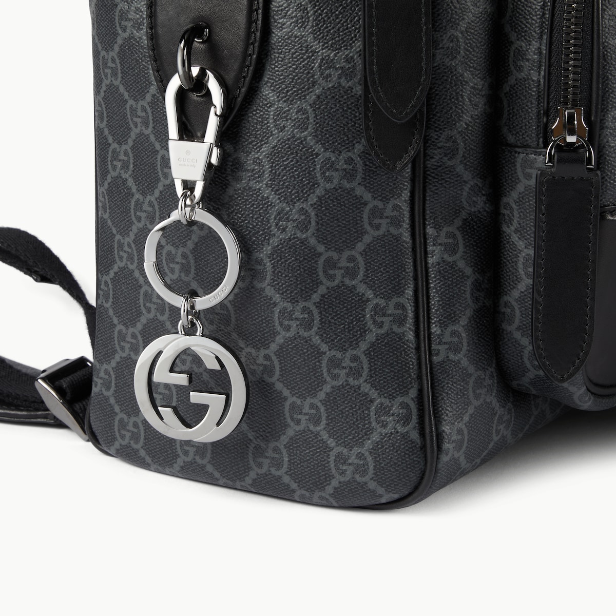 Interlocking G keychain in silver-toned metal | GUCCI® US