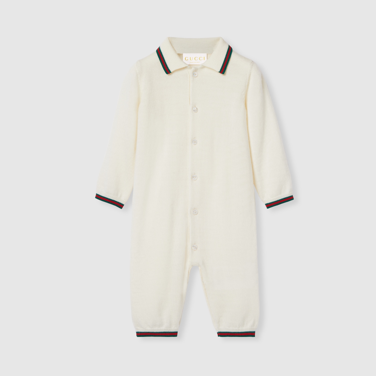 Baby wool one-piece with Web in white | GUCCI® UK