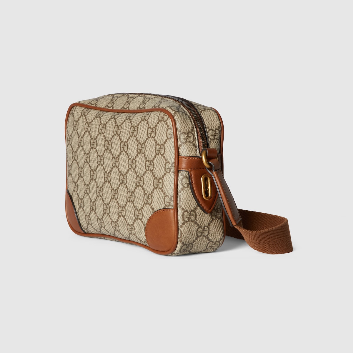 GG Emblem small camera bag in beige and dark brown fabric | GUCCI ...