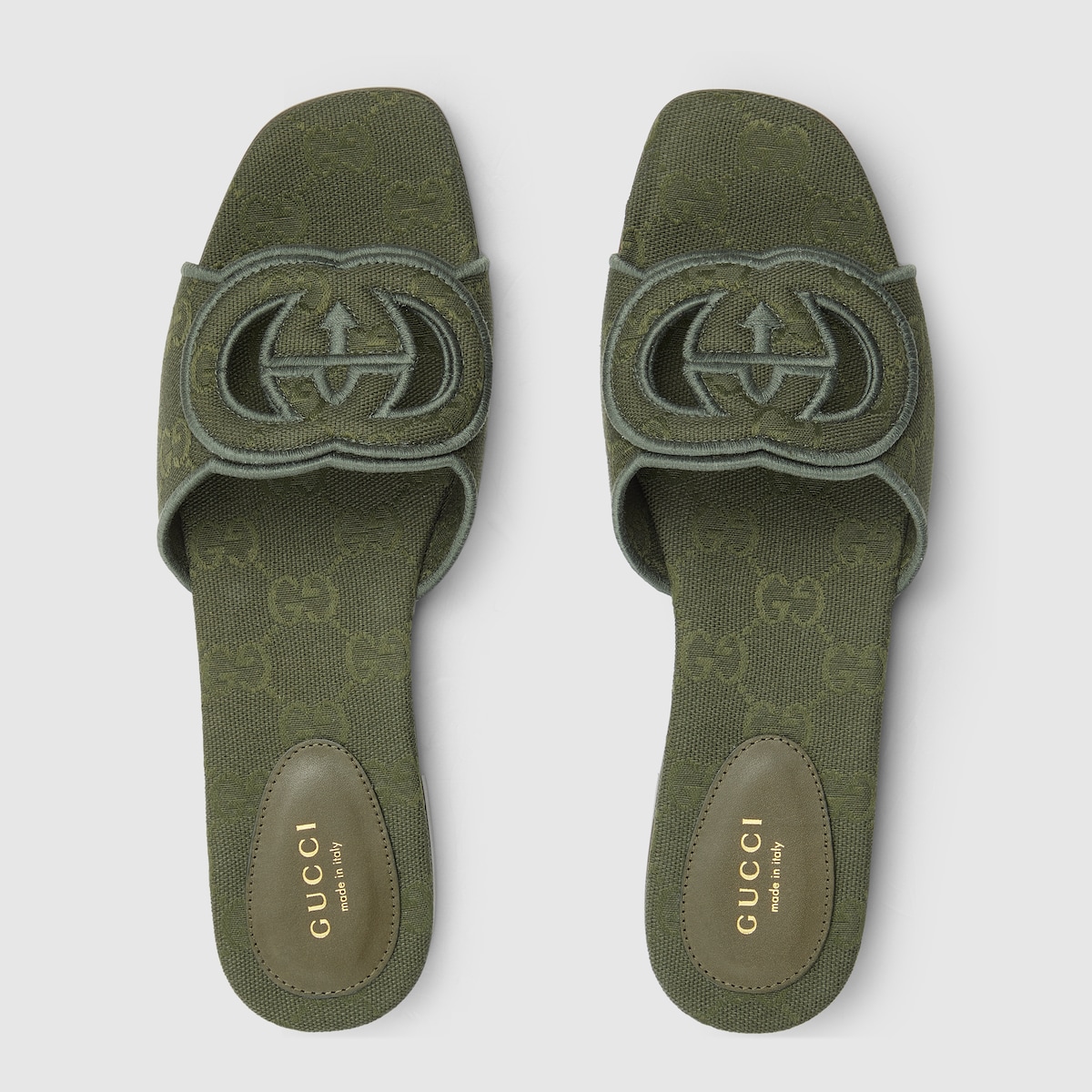 Sandalo slider donna con Incrocio GG in tessuto GG verde | GUCCI® IT