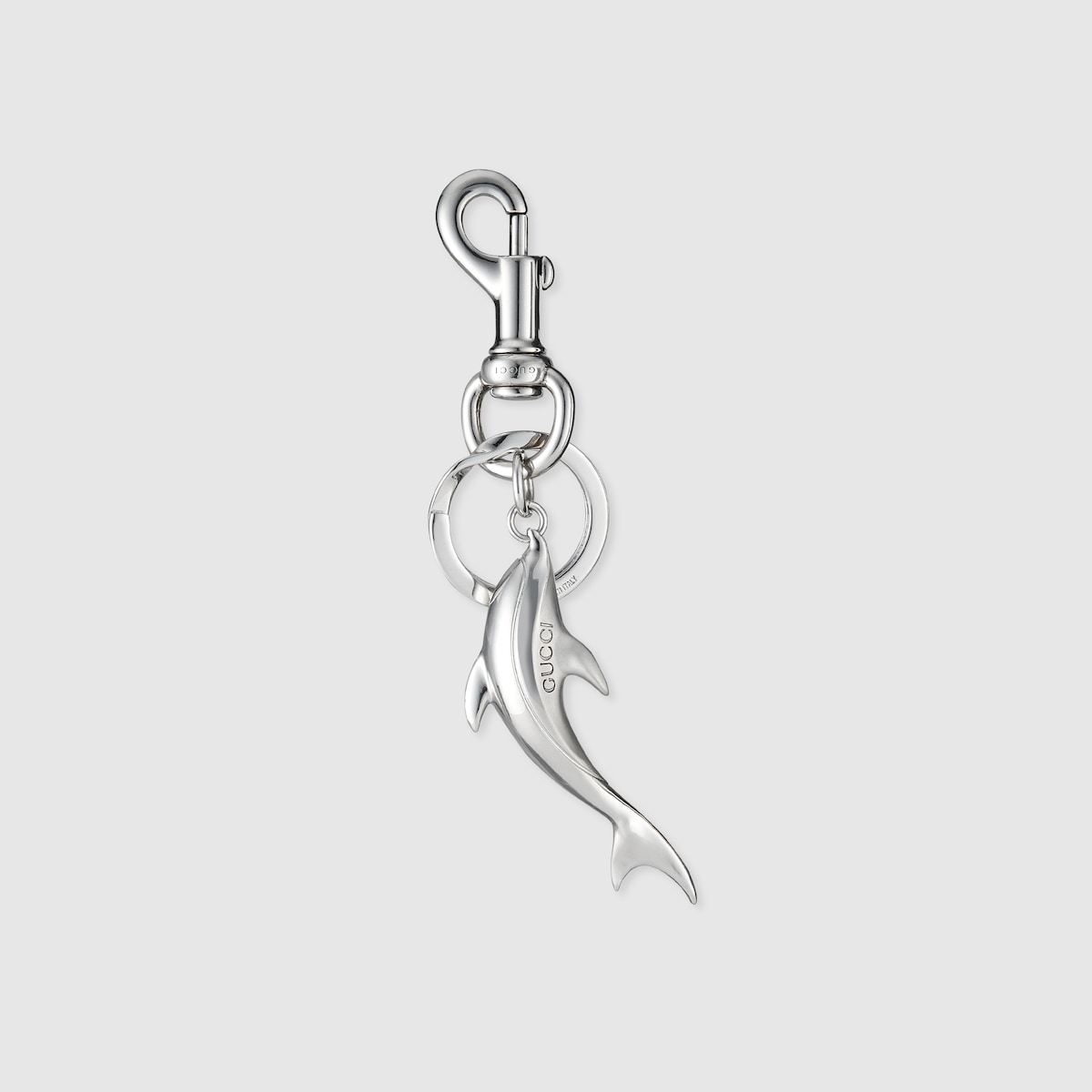 Engraved dolphin keychain charm in silver-toned metal | GUCCI® US