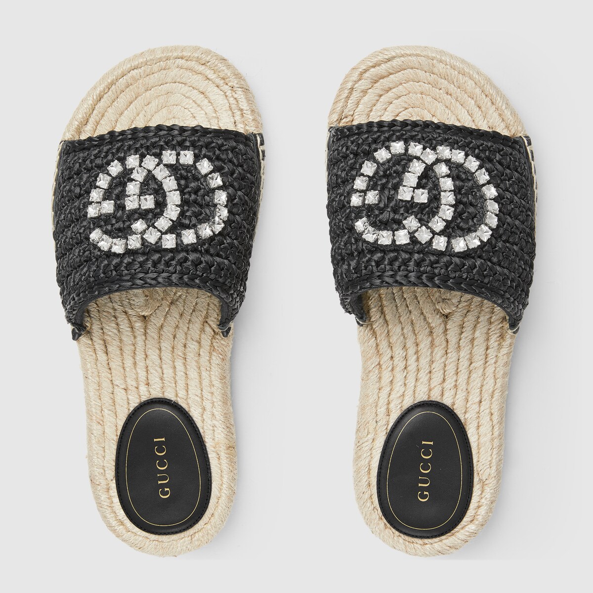 Women's Interlocking G espadrille in black crochet raffia | GUCCI® UK