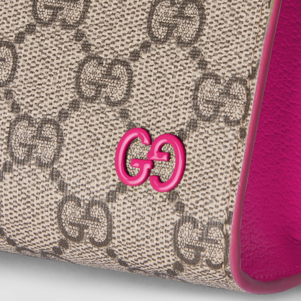 Bright pink trim small pouch in beige and dark brown Supreme | GUCCI® AU