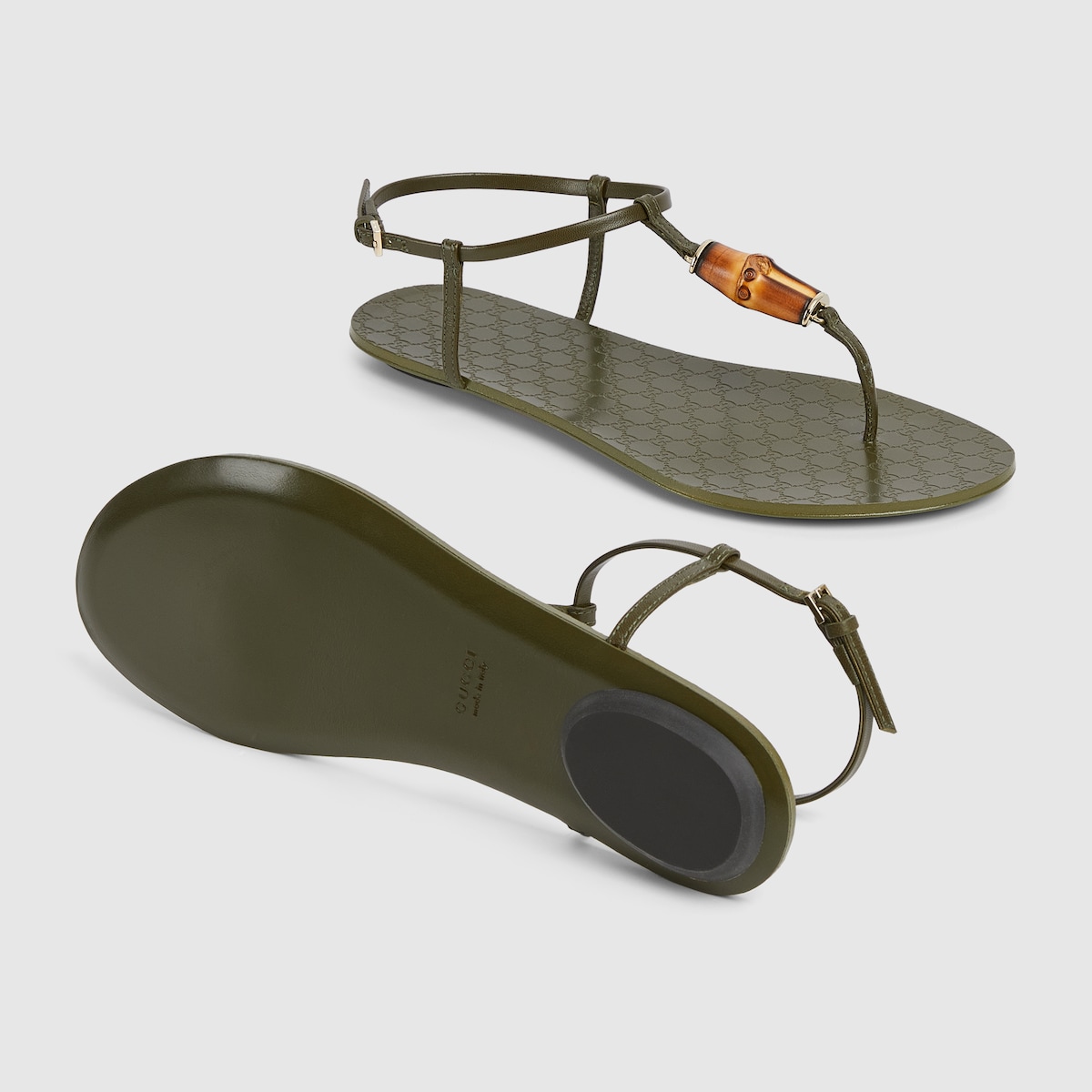 Women's thong sandal with Bamboo in dark green leather | GUCCI® UK