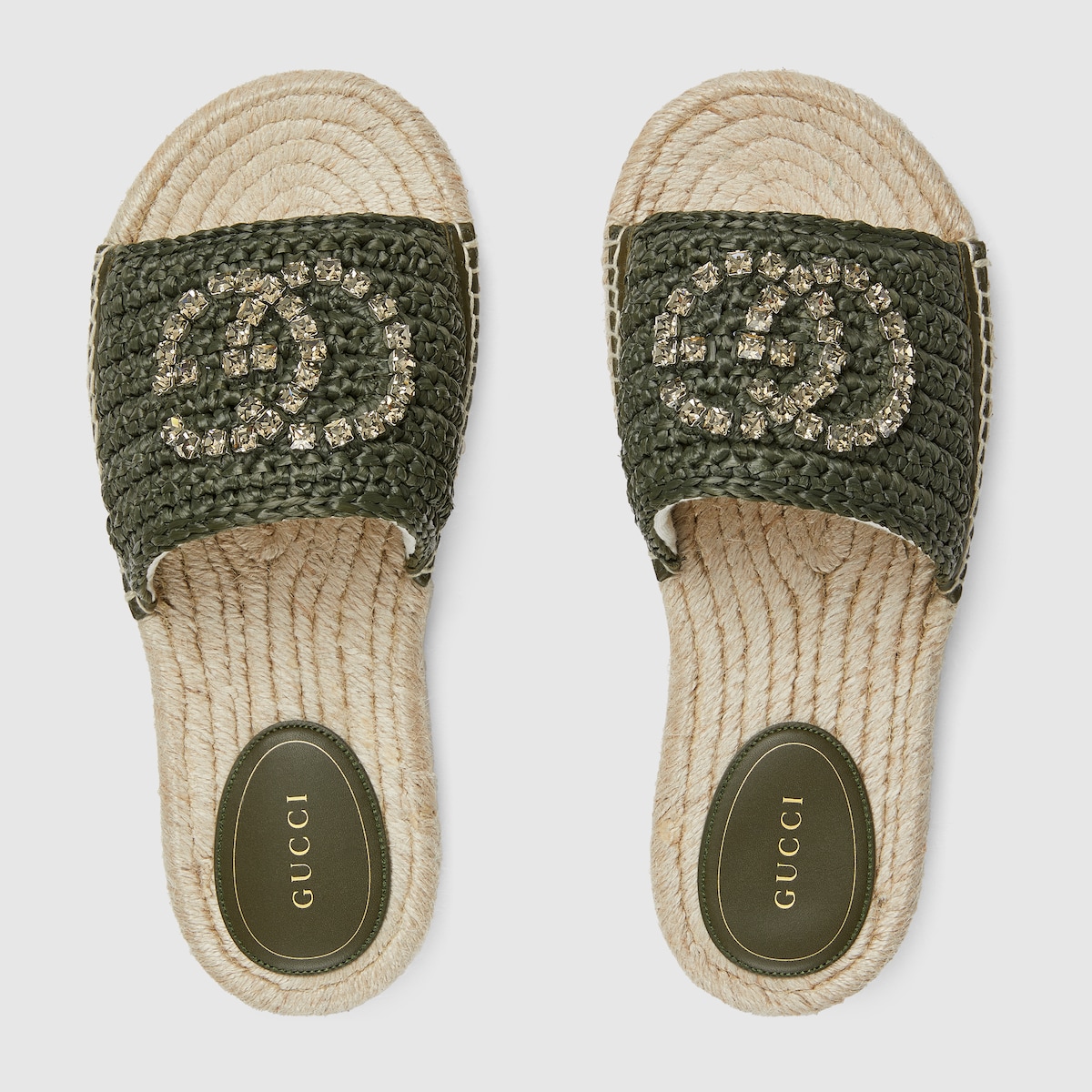 Women's Interlocking G espadrille in dark green raffia | GUCCI® ZA
