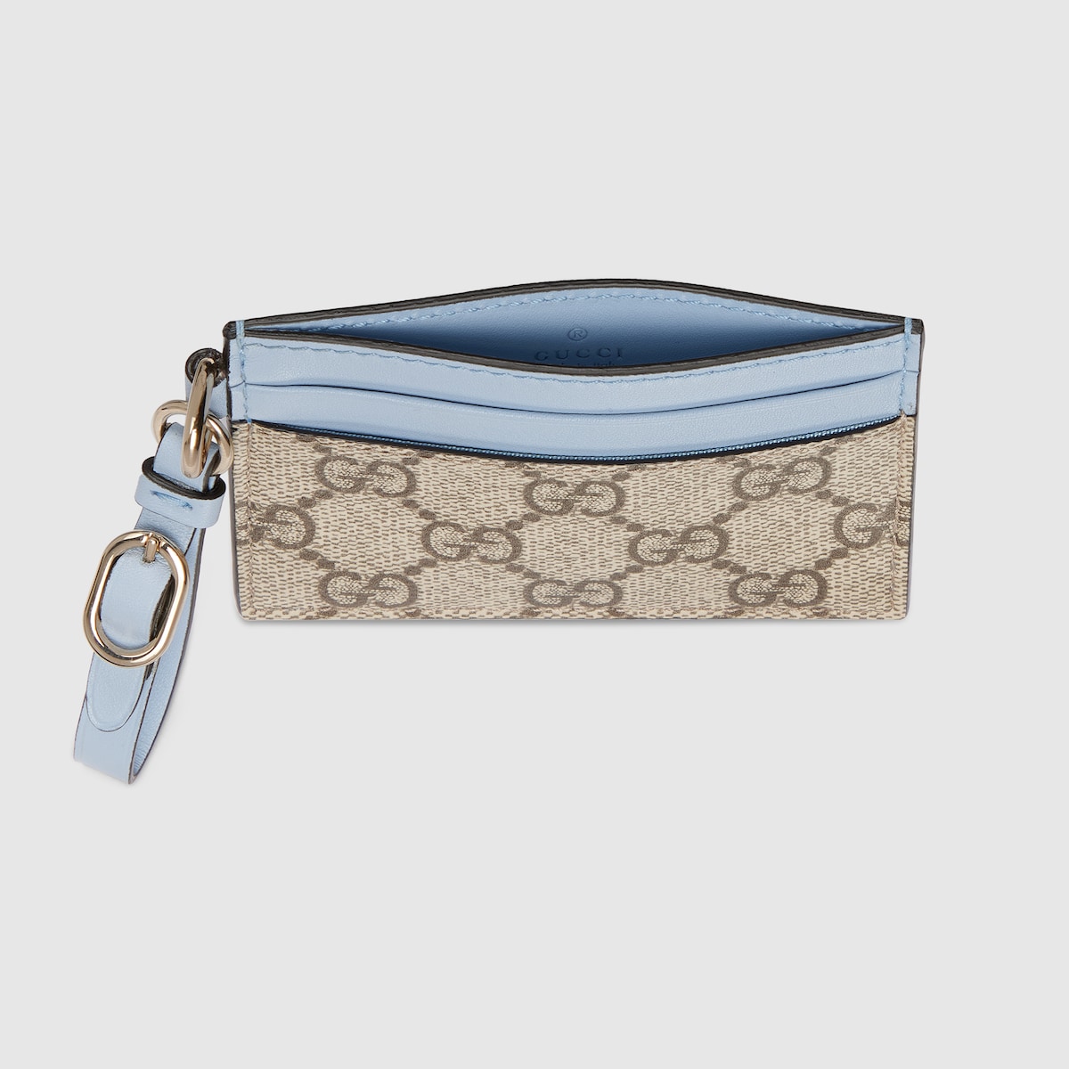 GG Emblem card case with strap in beige and brown GG fabric | GUCCI® MX