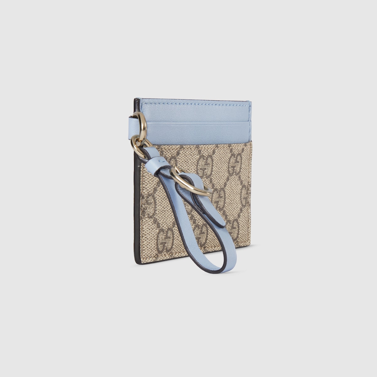 GG Emblem card case with strap in beige and brown GG fabric | GUCCI® MX