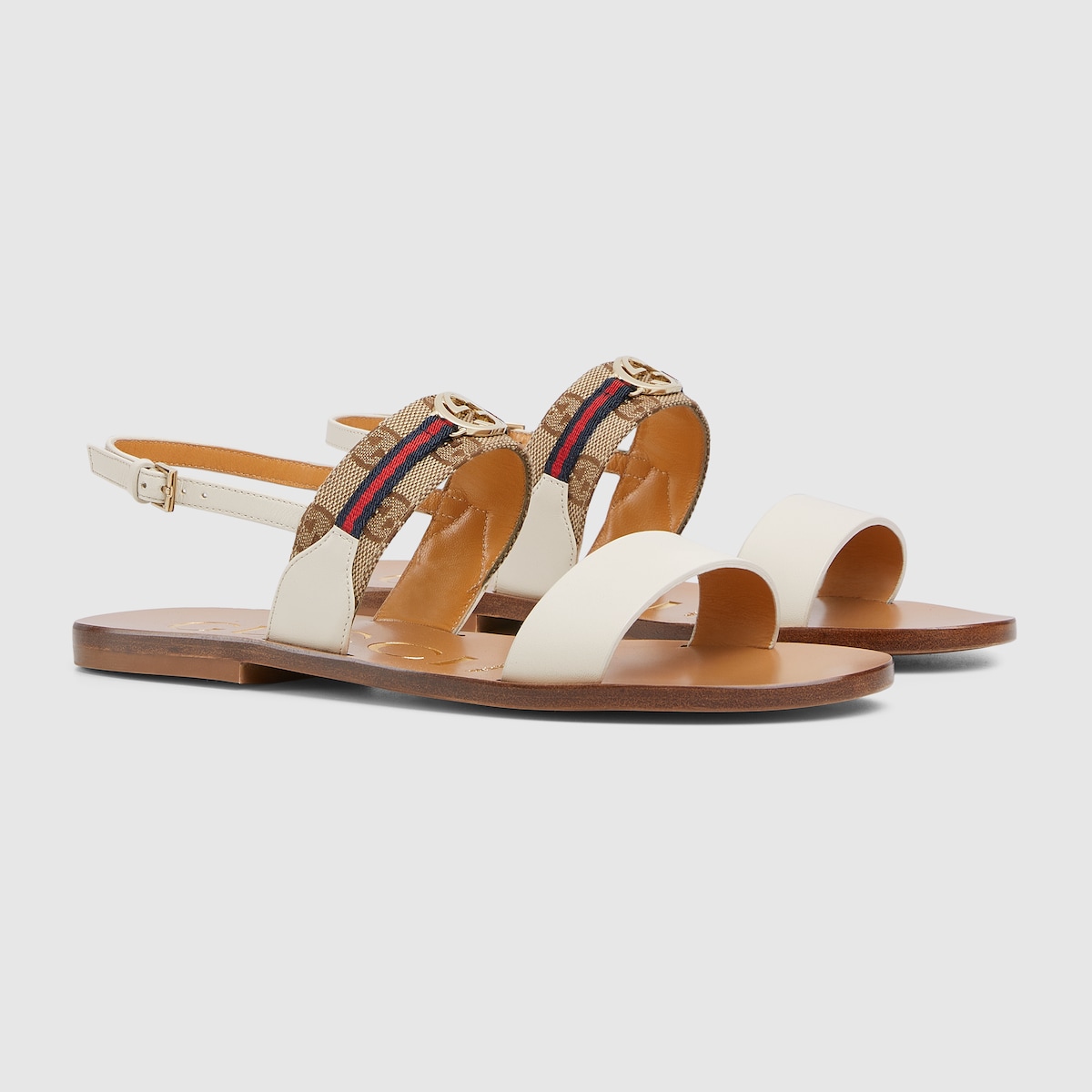 Women's sandal with Interlocking G and Web in white leather | GUCCI® CA