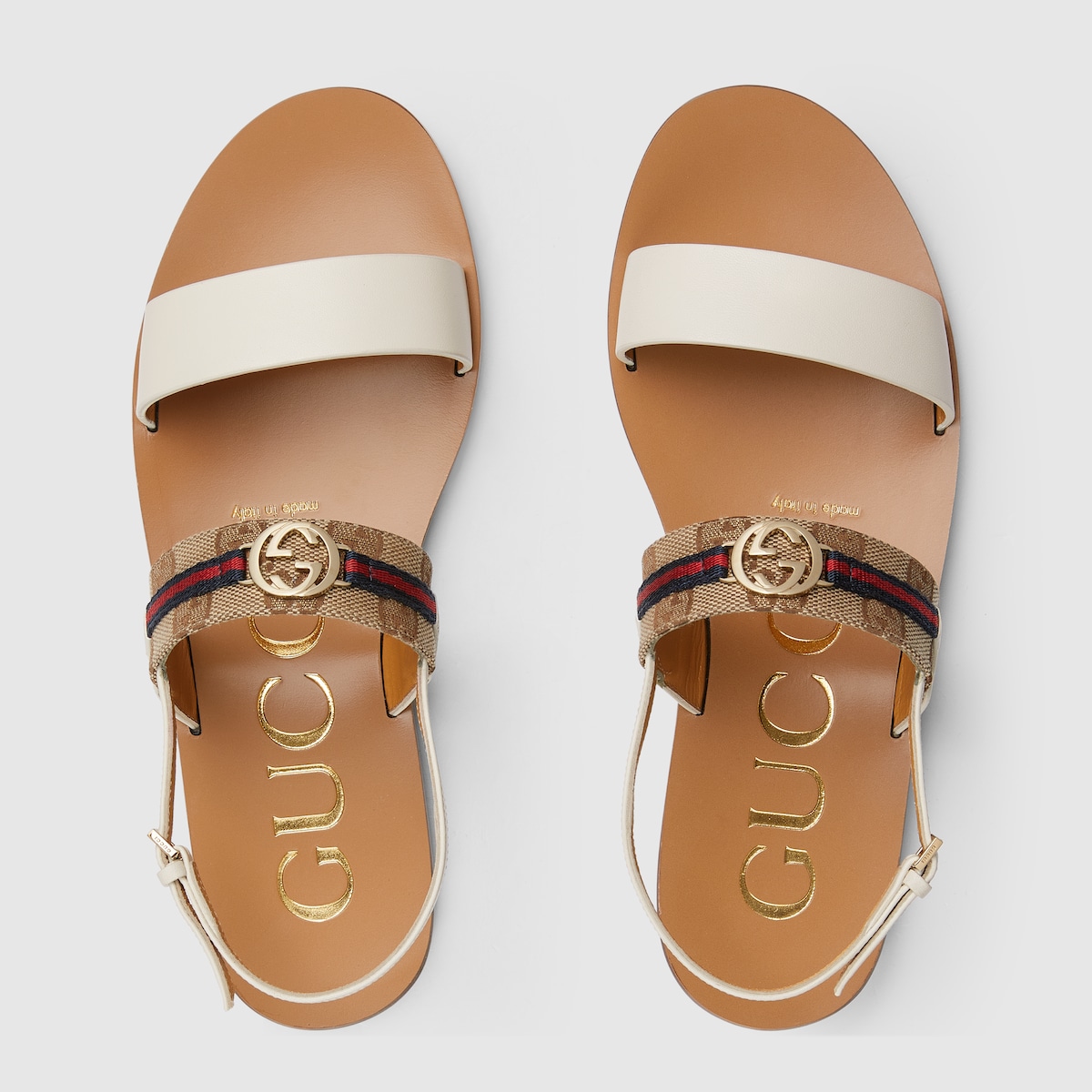 Women's sandal with Interlocking G and Web in white leather | GUCCI® UK