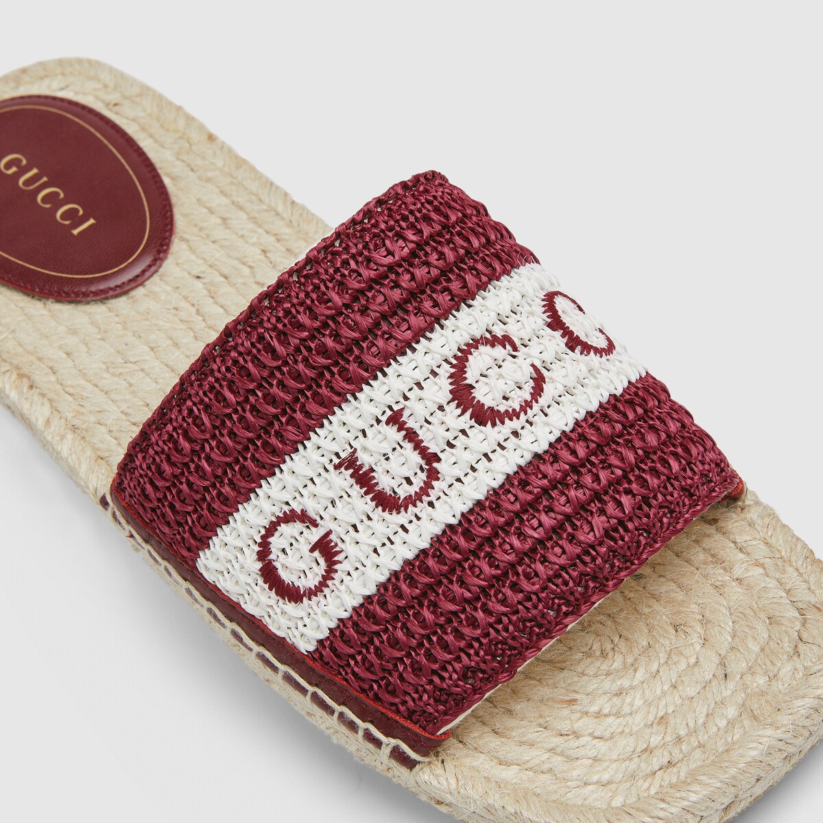 Women's slide sandal in Rosso Ancora and white crochet raffia | GUCCI® CA