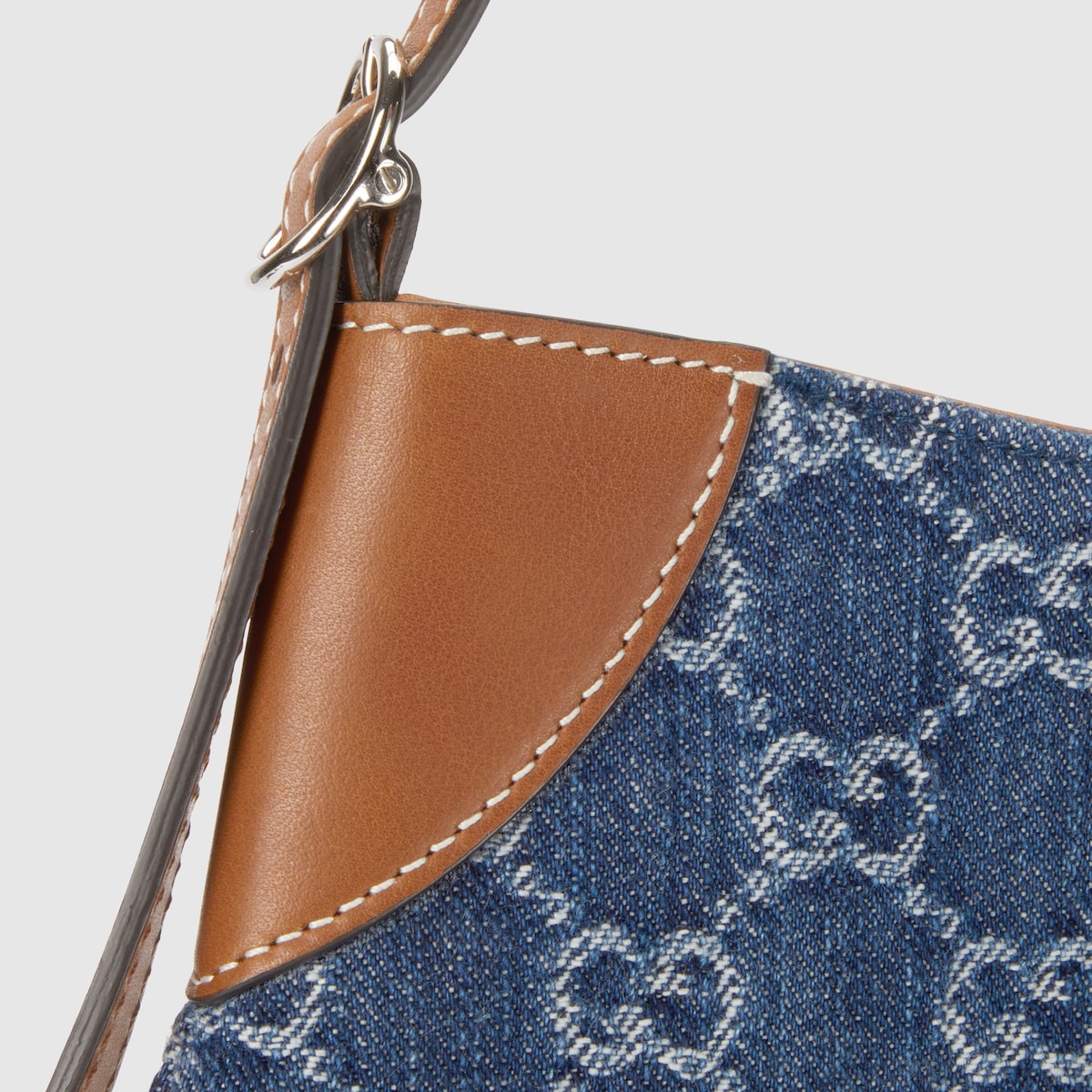 GG Emblem small shoulder bag in blue and ivory denim | GUCCI® CA