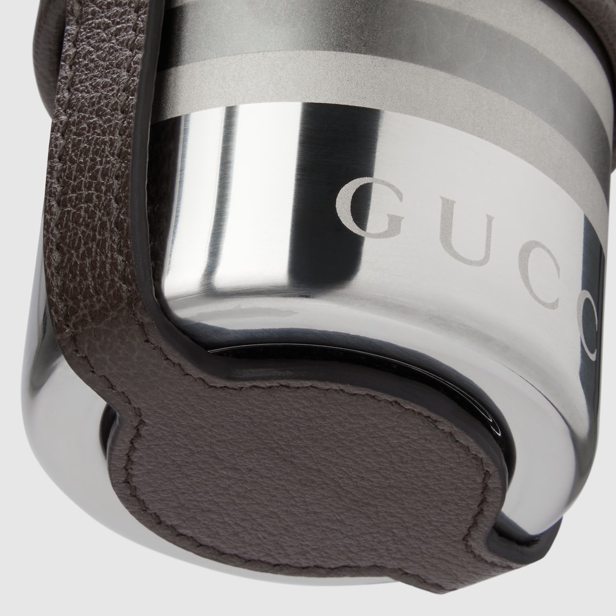 Steel bottle with fabric holder in silver, beige and brown | GUCCI® US