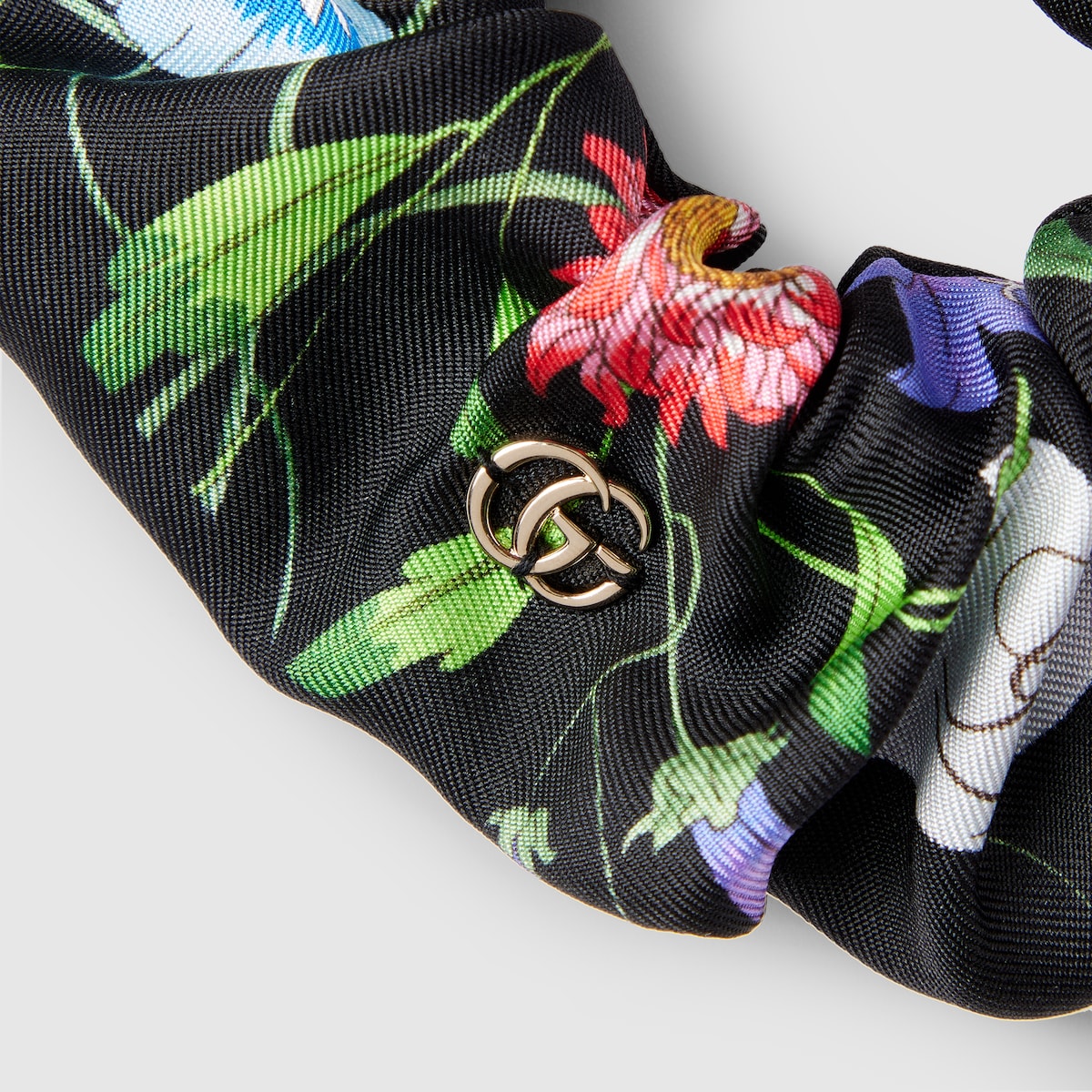 Printed silk twill scrunchie in black and multicolour | GUCCI® US