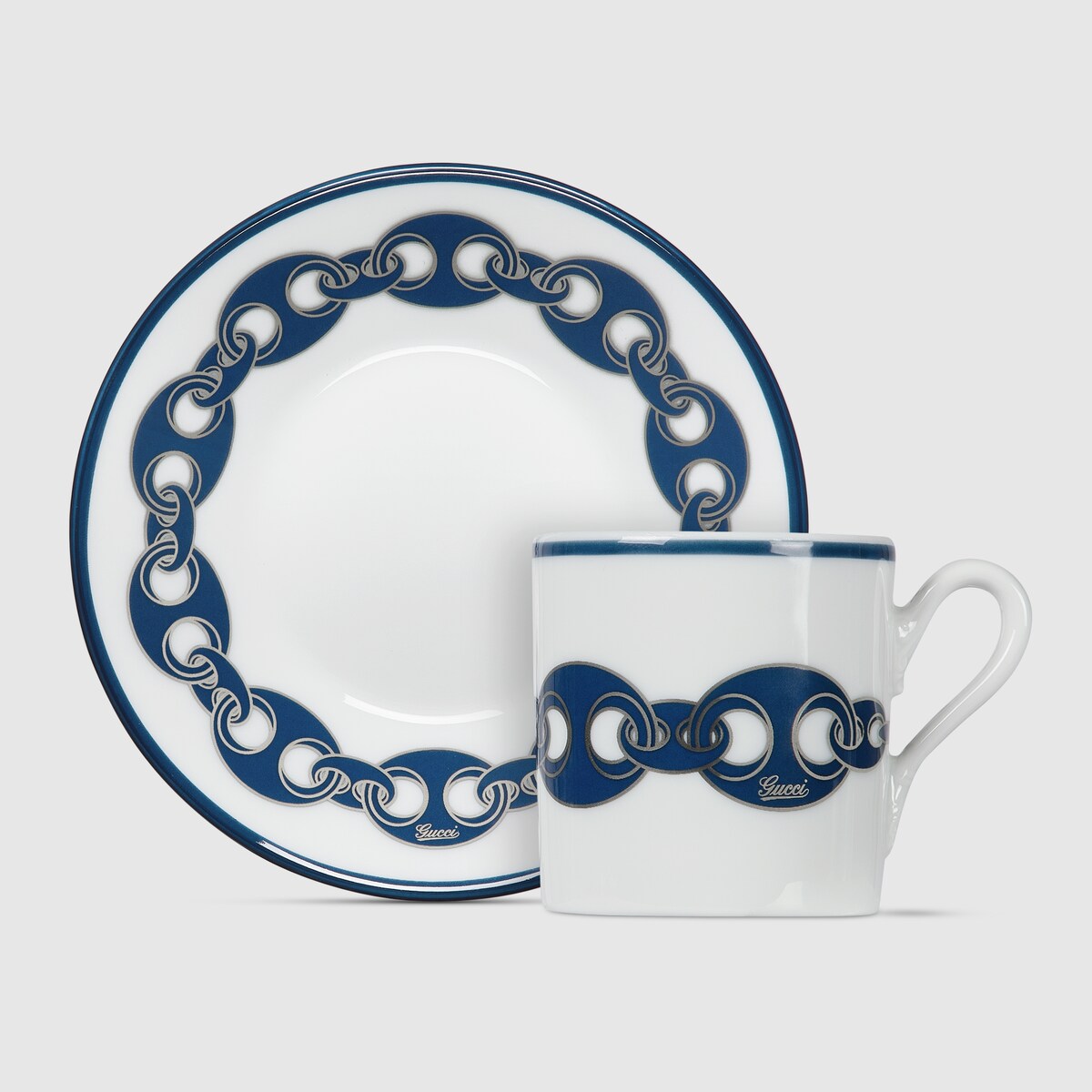Gucci Marina coffee cup and saucer, set of two in off white and navy ...
